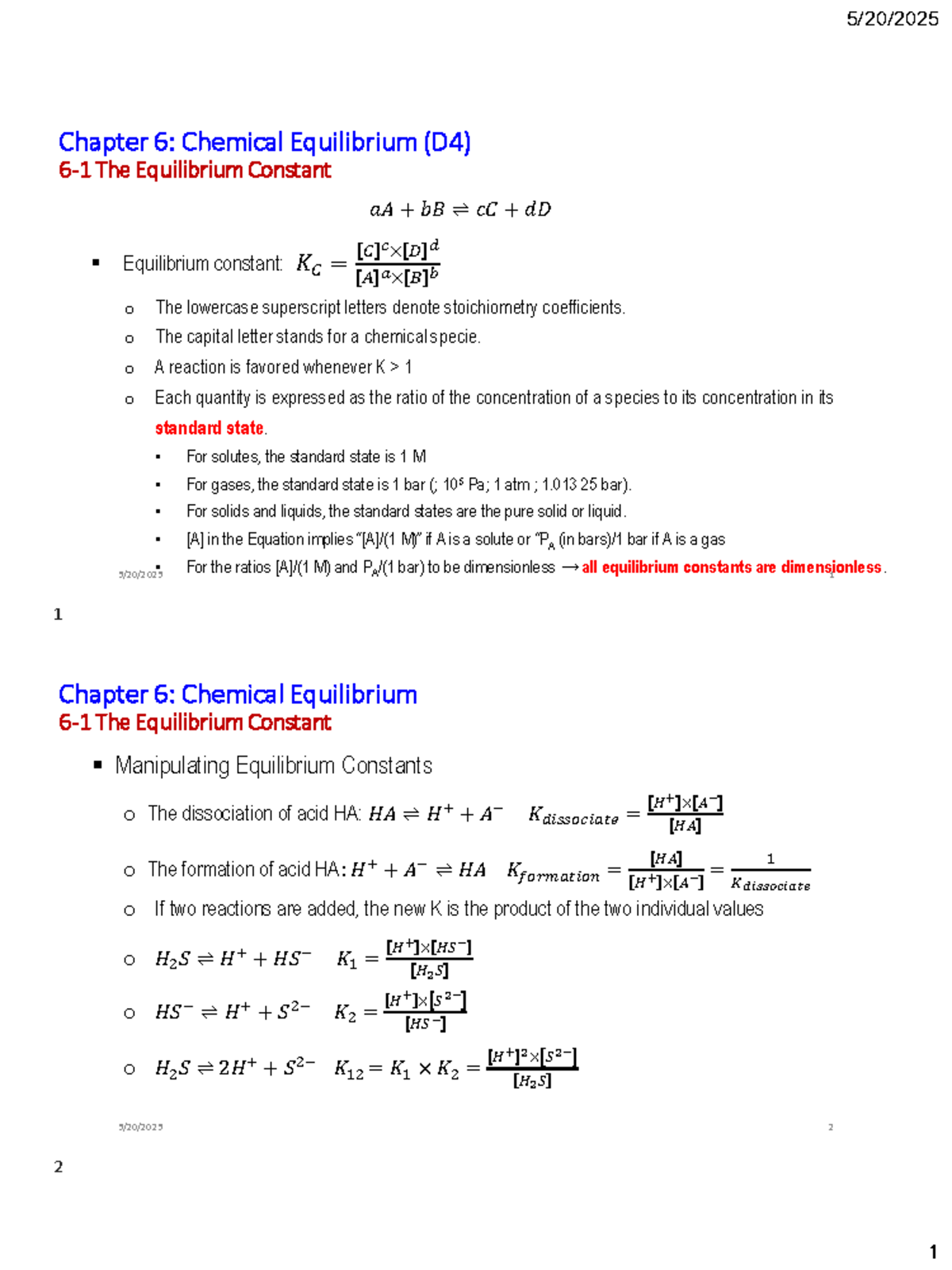 Chapter 6: Chemical Equilibrium and the Equilibrium Constant (C6) - Studocu