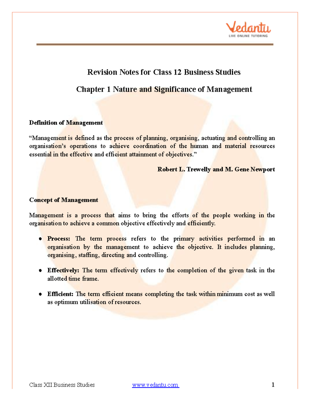 Nature and Significance of Management: Class 12 Business Studies Notes ...