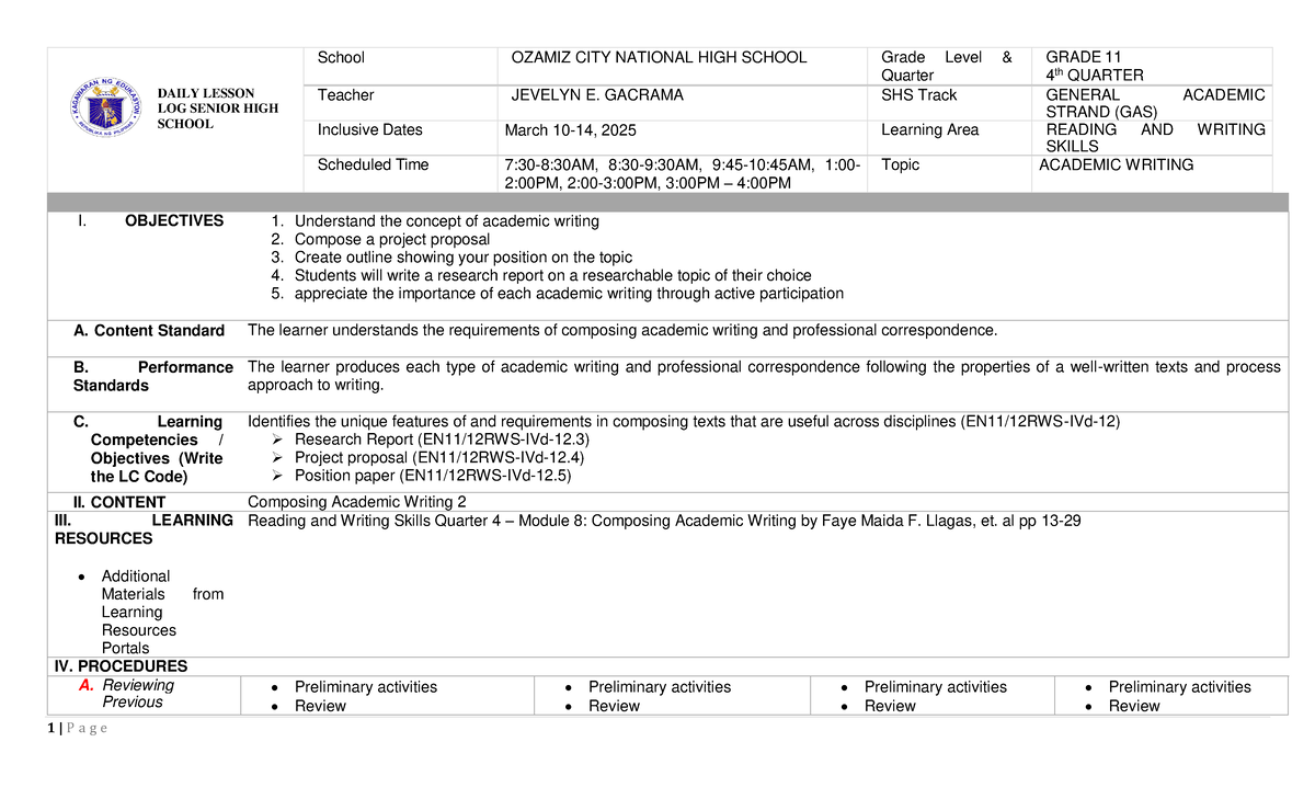 Dll Book Review 2 - Lessons for Grade 11 and Grade 12 senior high ...