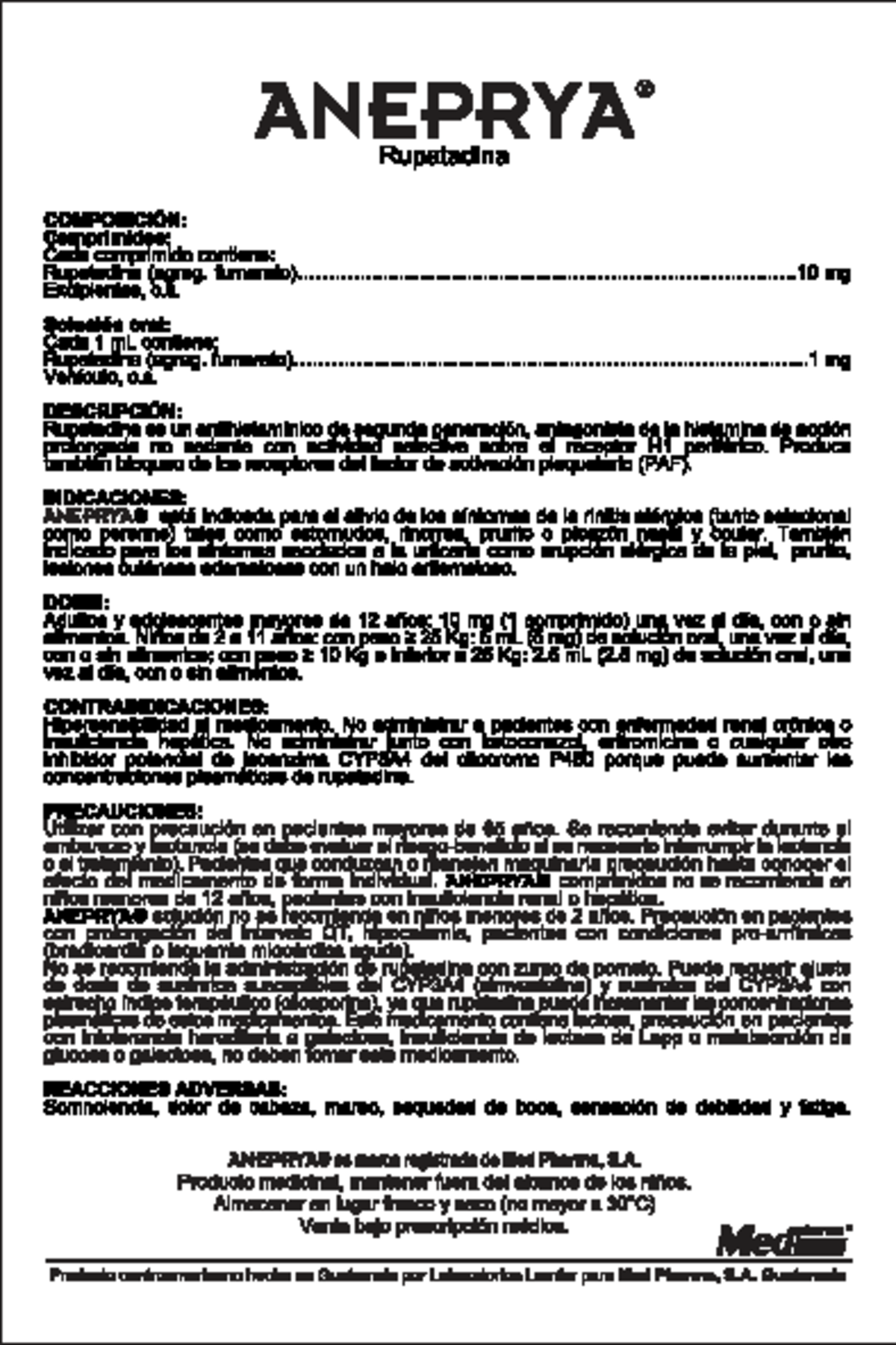 ANEPRYA: Comprimidos y Solución Oral de Rupatadina - Información Clave ...