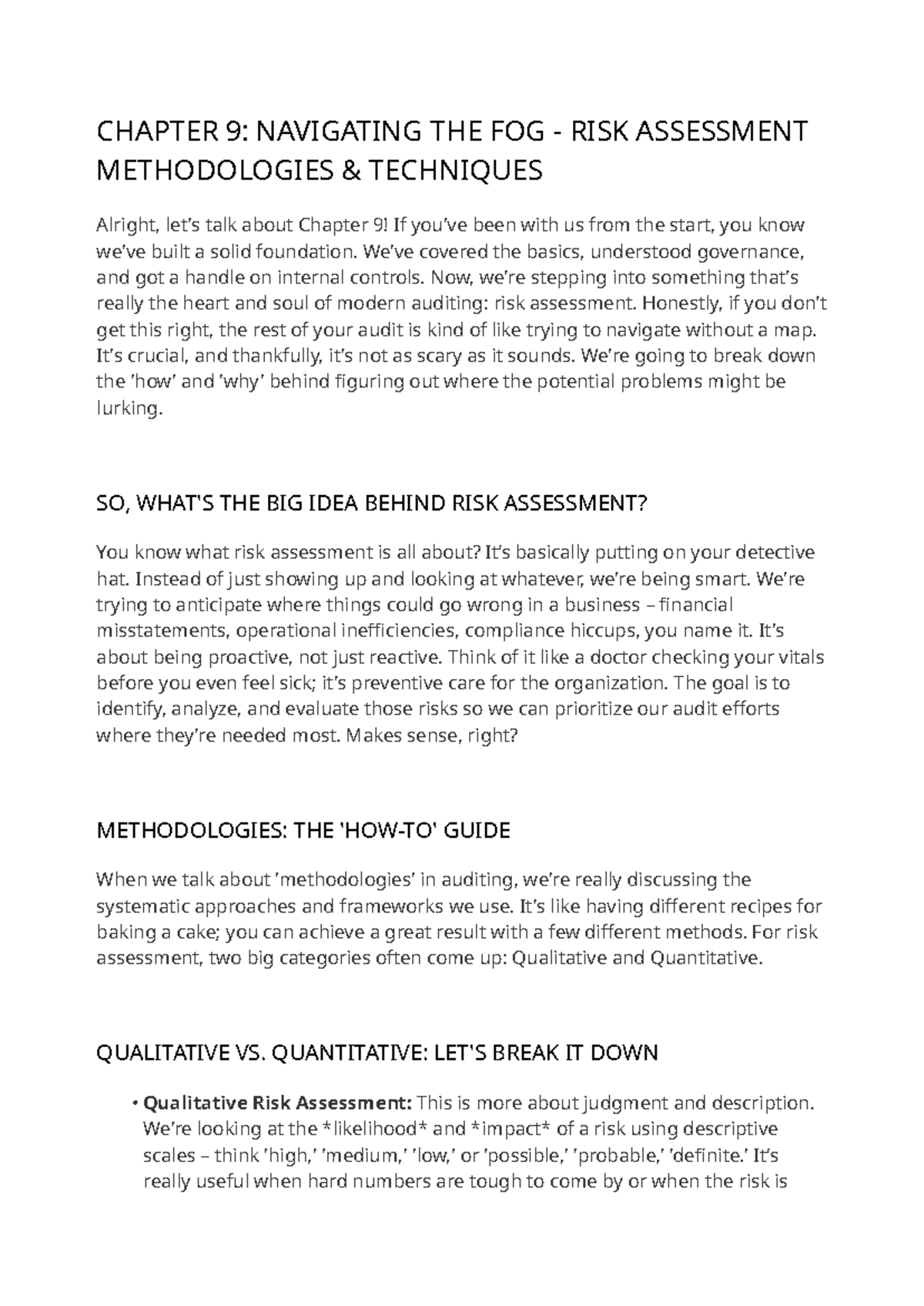 CHAPTER 9: RISK ASSESSMENT METHODOLOGIES IN INTERNAL AUDITING - Studocu