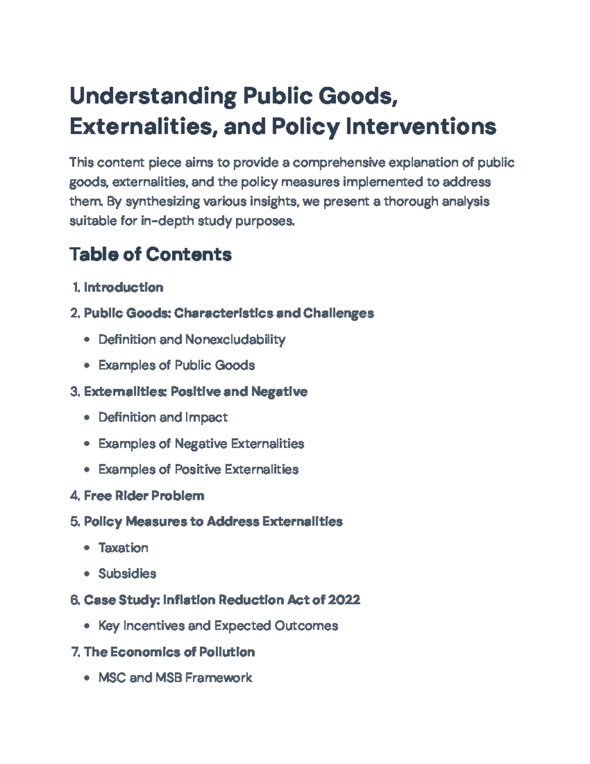Understanding Public Goods, Externalities & Policy Interventions (ECO ...