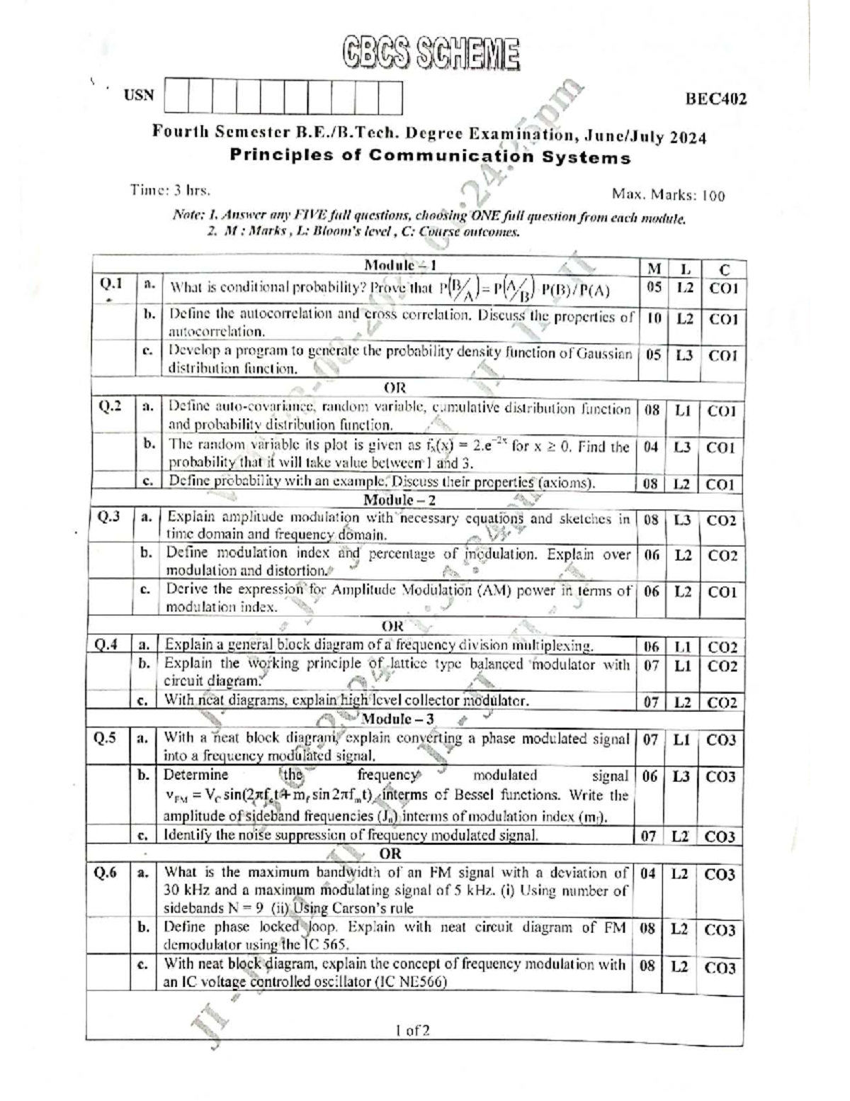BEC402 Fourth Semester Exam Notes: Principles of Communication Systems ...