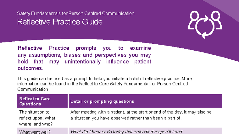 Reflect to Care: Safety Fundamentals for Person Centred Communication ...