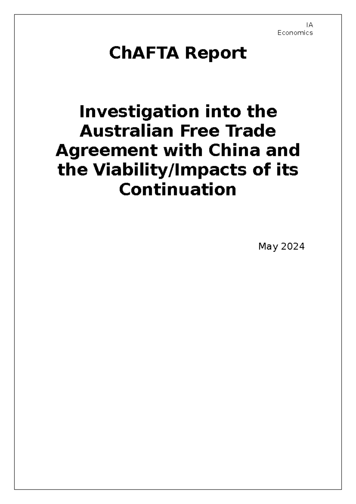 IA Economics ChAFTA Report: Analyzing the Australia-China FTA Benefits ...