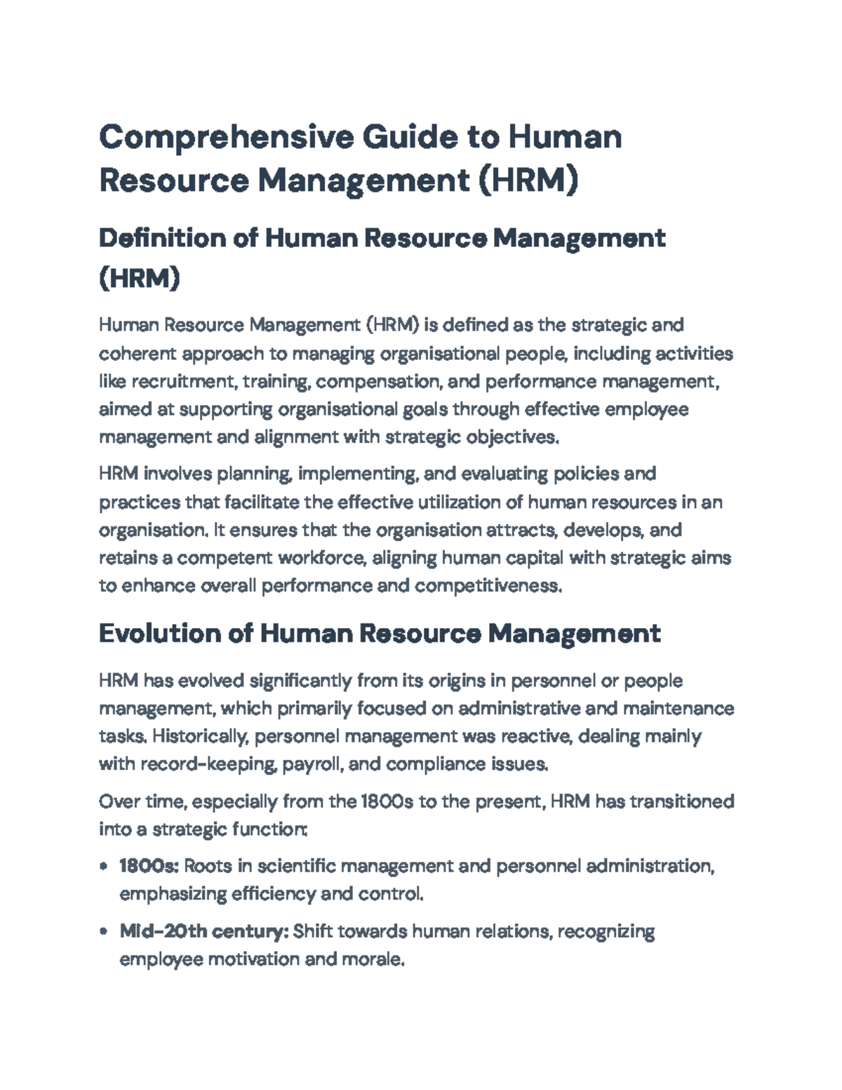 Final Exam Study Notes on HRM: Comprehensive Overview and Key Concepts ...