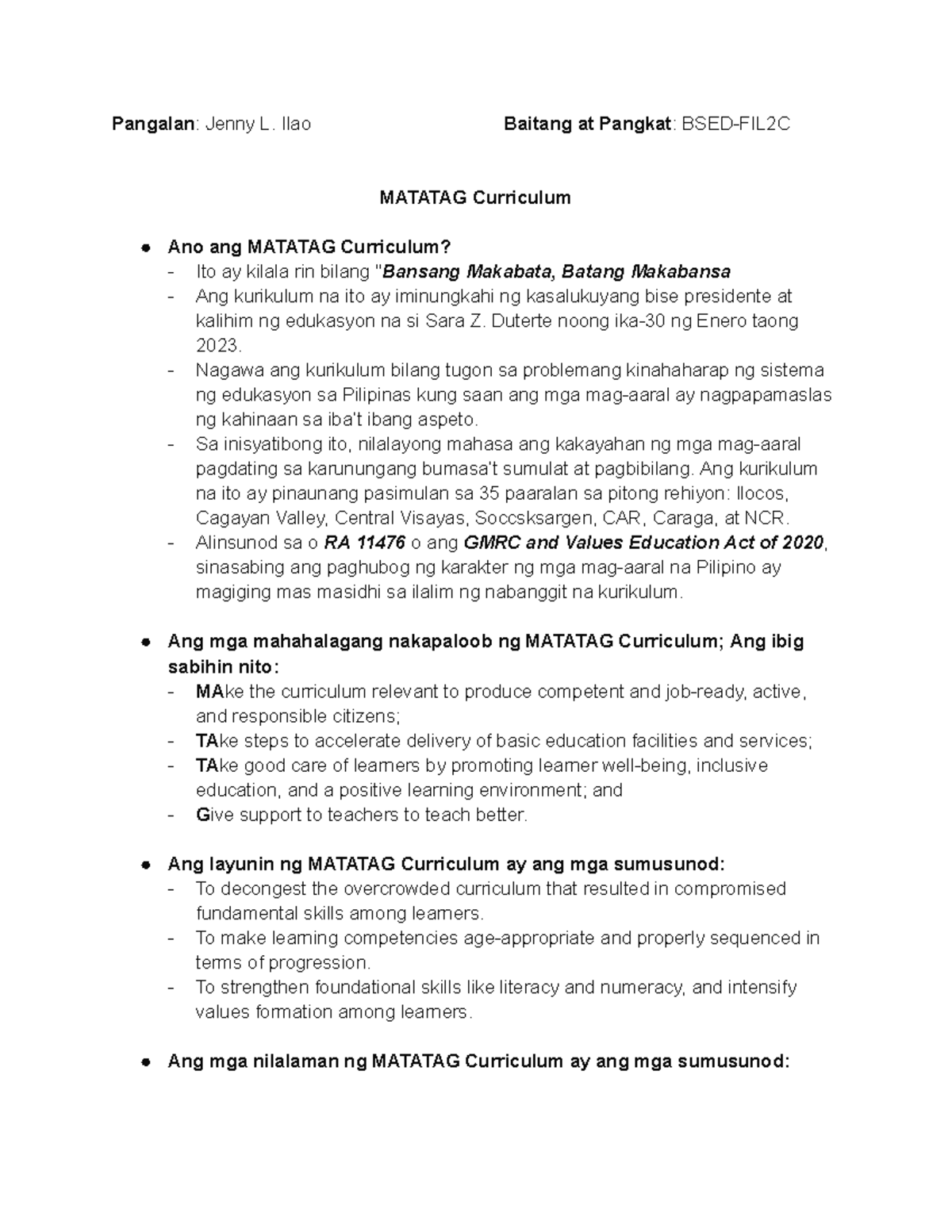 DepEd MATATAG Curriculum Overview and Implementation Insights - Studocu