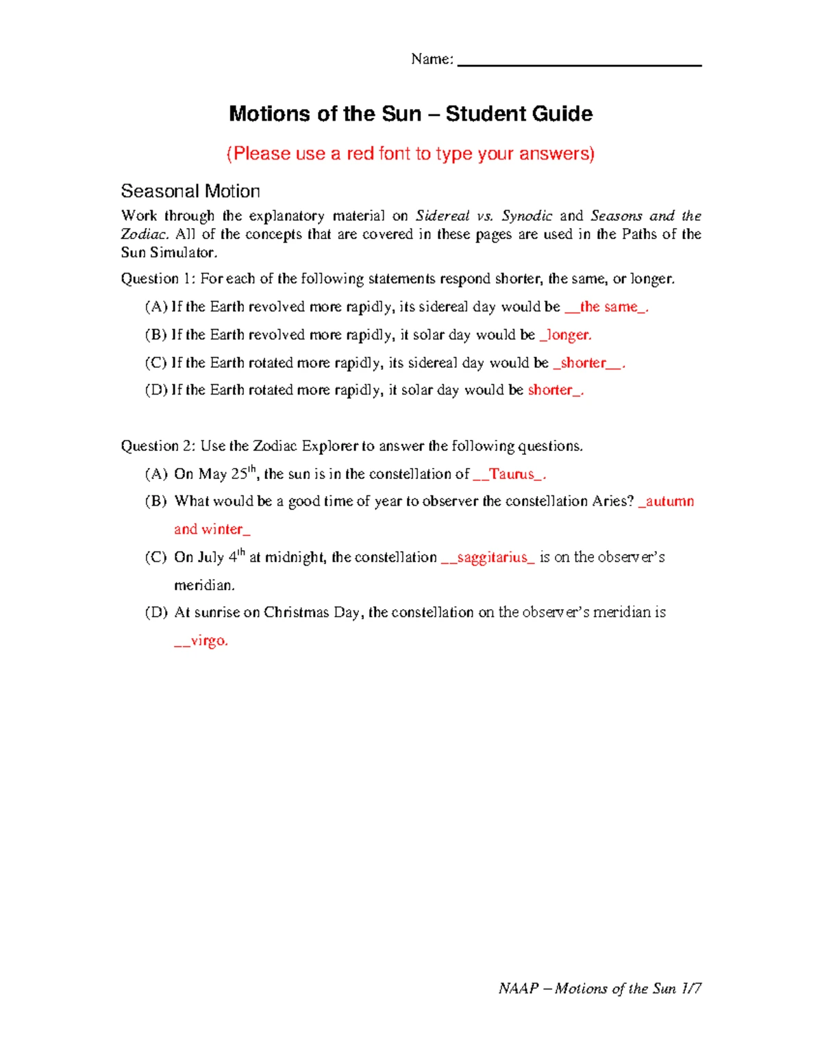 NAAP.Lab.Motions.of.the.Sun - Name: Motions of the Sun – Student Guide ...