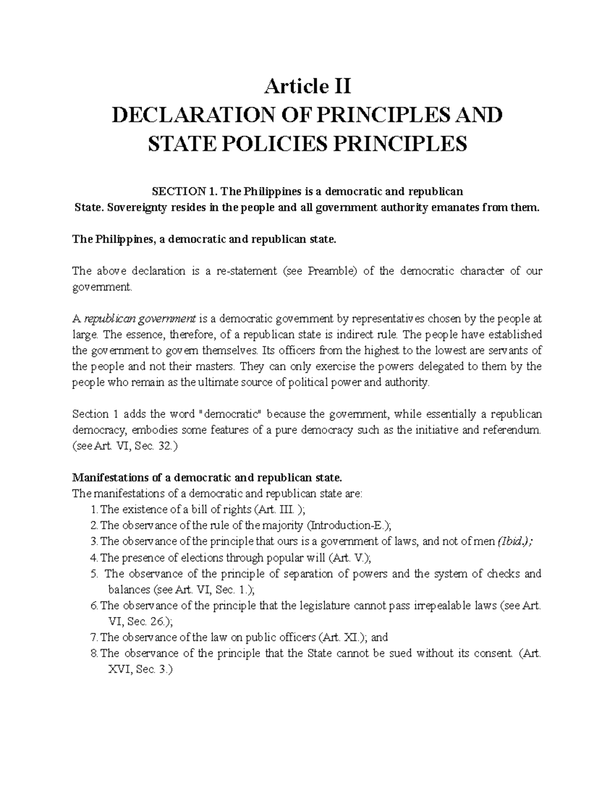 Philippine Constitution Article 2 - Article II DECLARATION OF ...