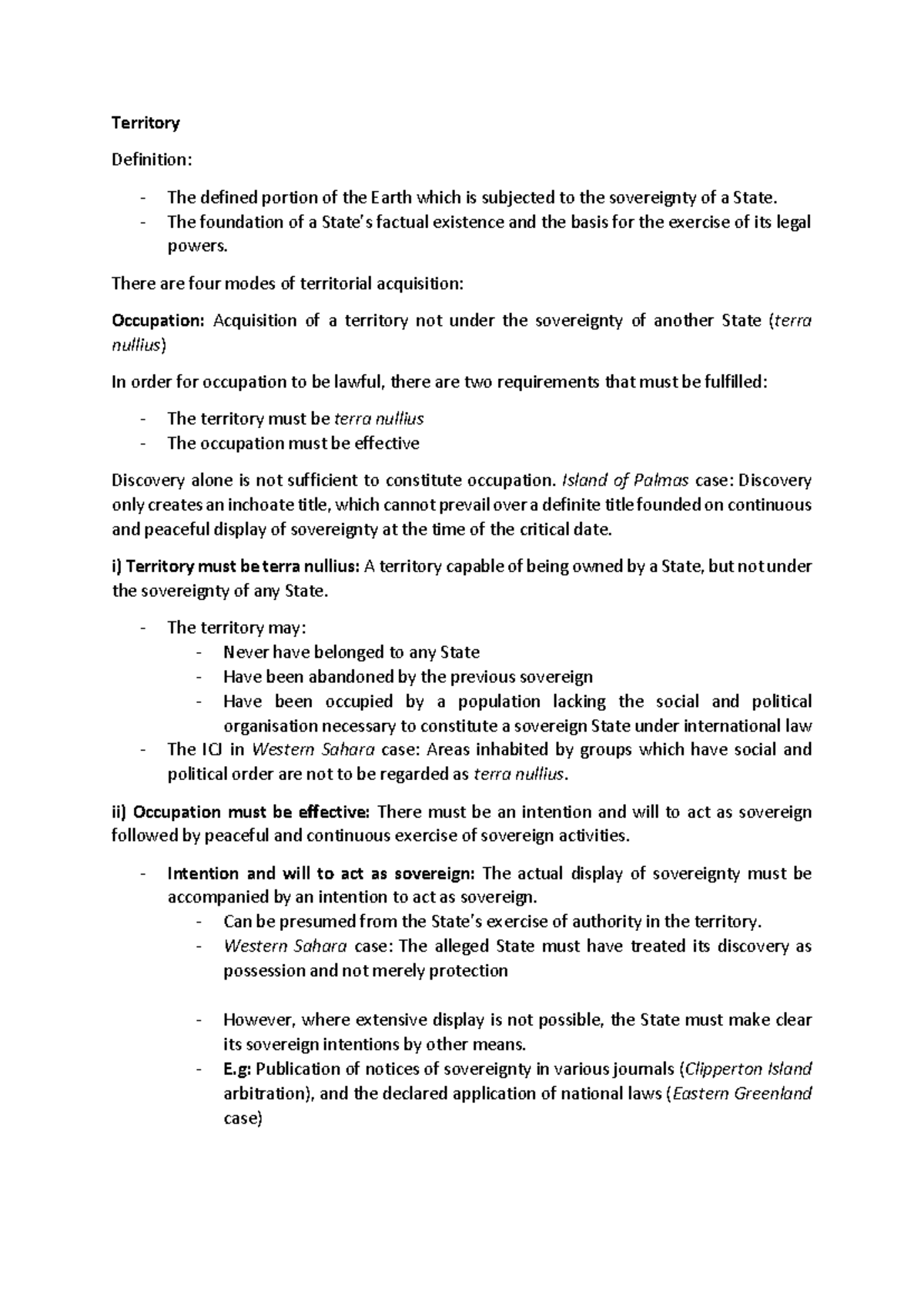 Territory Acquisition and Sovereignty: Key Legal Principles and Cases ...
