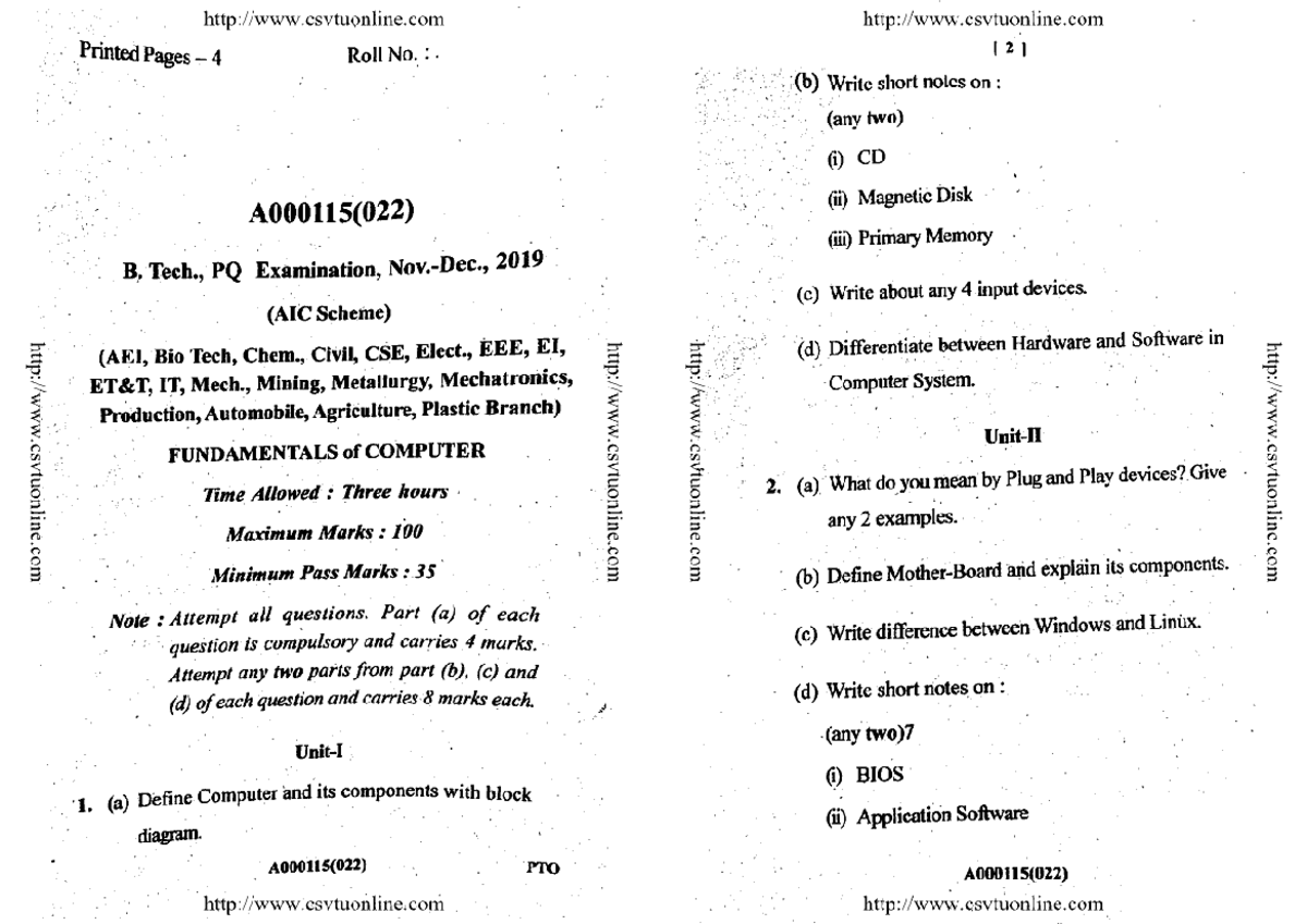 FOC 1st SEM Final Exam Question Paper - Studocu