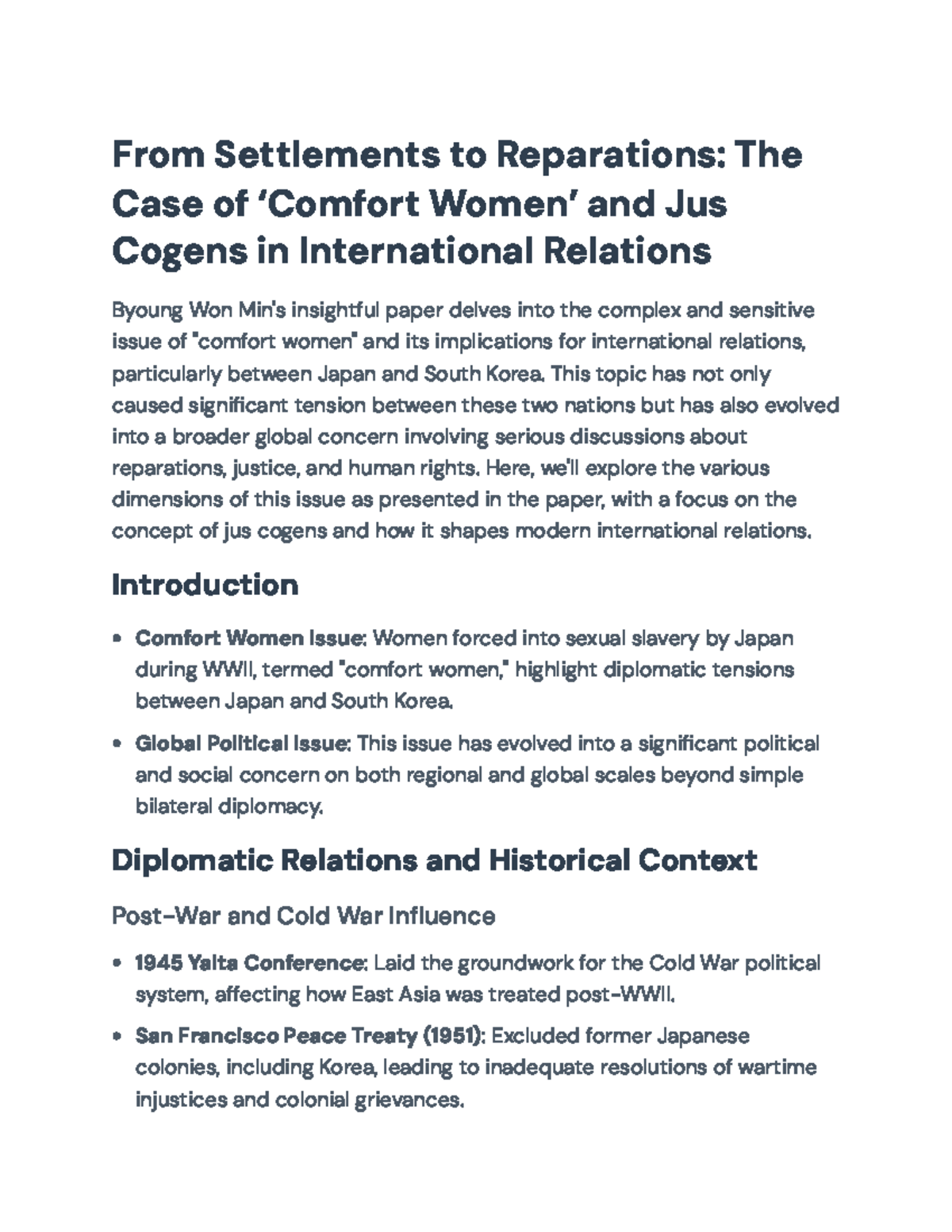 Comfort Women and Reparations: Analyzing Historical Injustices in IR ...