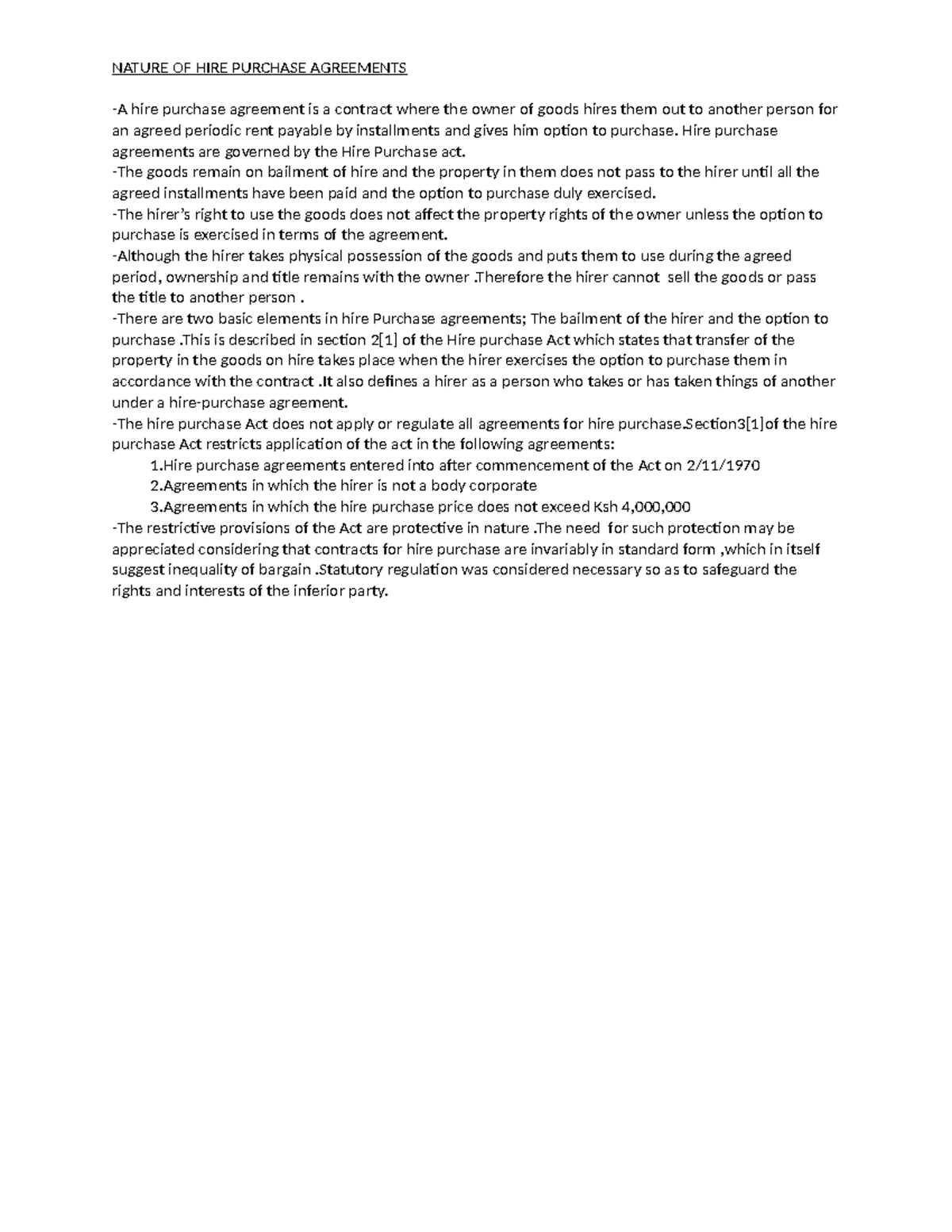 Hire Purchase Agreements: Summary & Key Provisions Insights - Studocu