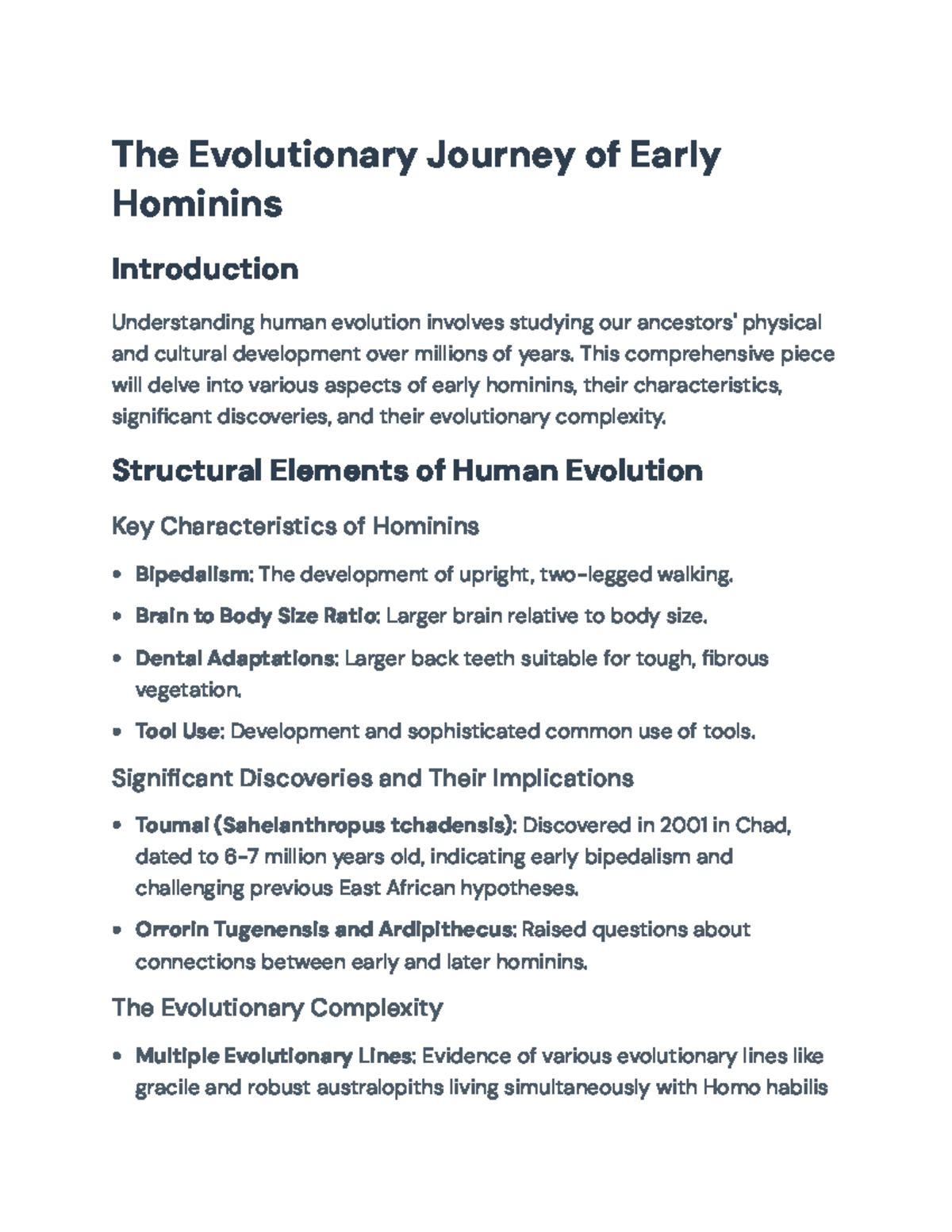The Evolutionary Journey of Early Hominins: Insights on Ancestry - Studocu