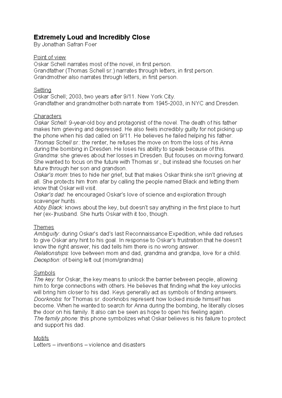 ENG 101: Character Analysis and Themes in "Extremely Loud & Incredibly ...