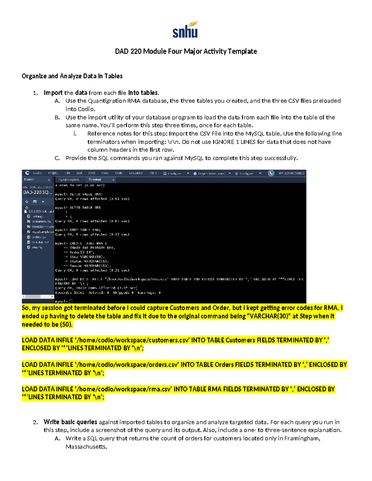 DAD 220 Module Four Major Activity- Wilson - DAD 220 Module Four Major ...