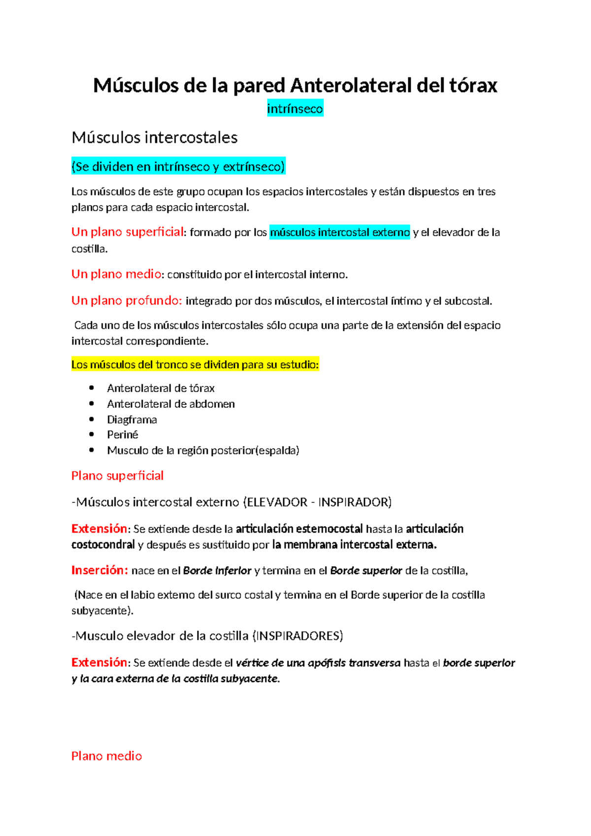 Músculos Intercostales: Clase 2 - Anterolateral del Tórax - Studocu