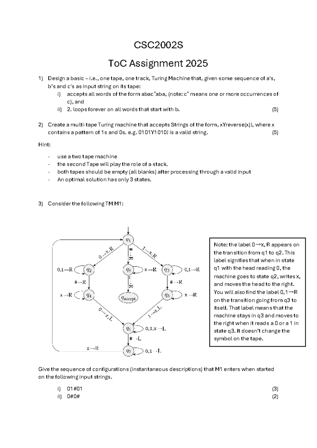 CSC2002S ToC Assignment 2025: Turing Machine Design & Analysis - Studocu