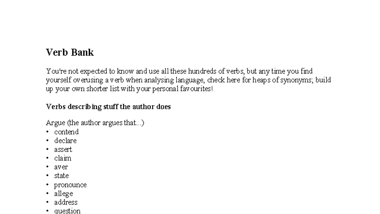 Verb Bank for Language Analysis - qwd - Studocu