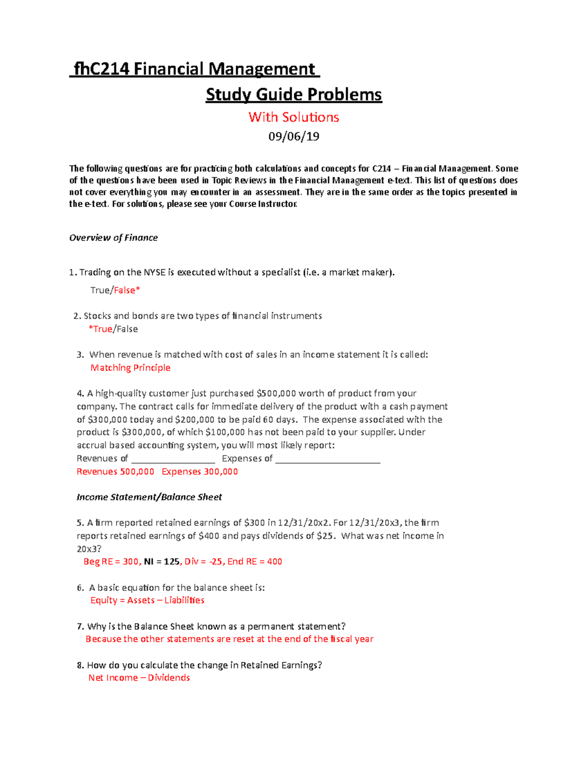C214 Financial Management Practice Questions & Answer Key - Studocu