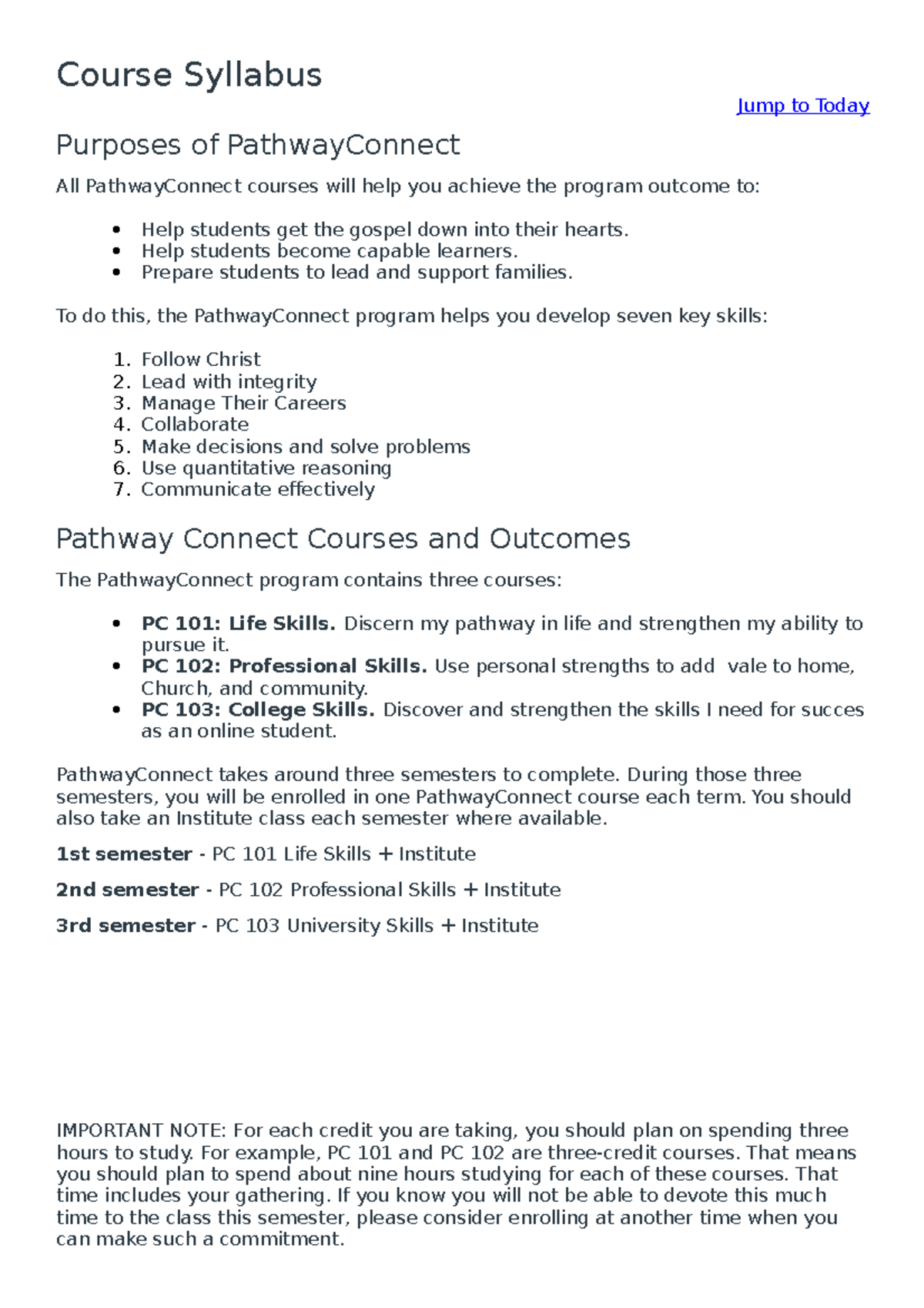 PC 101 Course Syllabus: Life Skills Overview and Objectives - Studocu