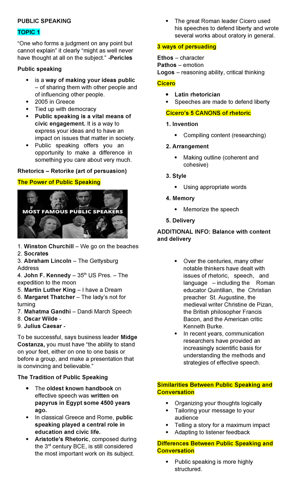 PUBLIC SPEAKING TOPIC 1: The Art of Persuasion and Engagement - Studocu