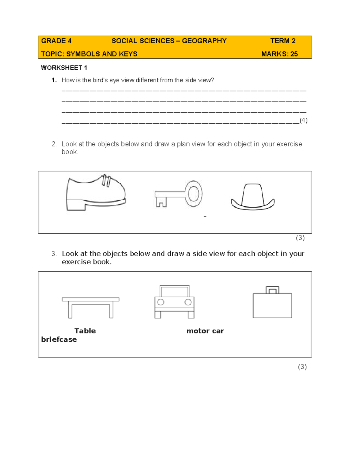 Grade 4 social sciences geography term 2 worksheet on symbols and keys ...