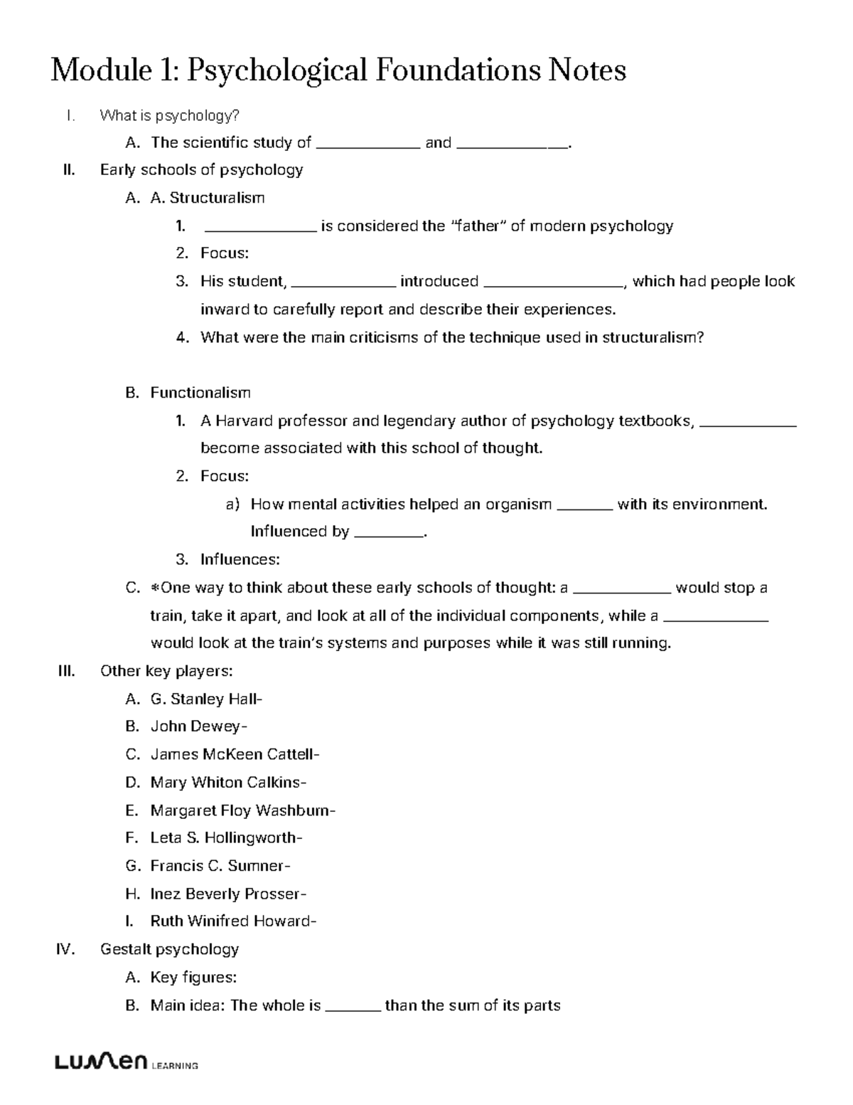 Module 1: Psychological Foundations Guided Notes - Studocu