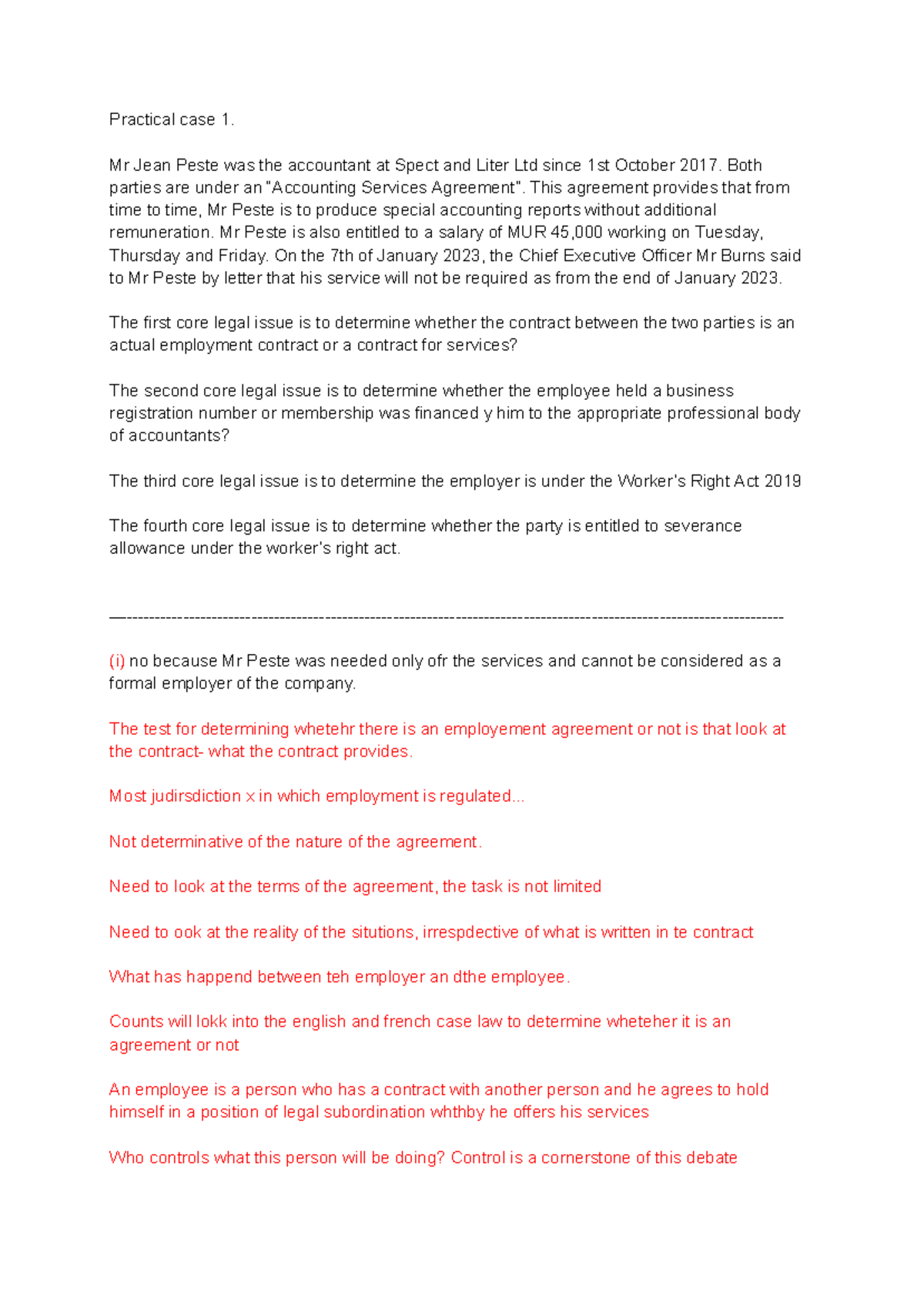 TD 1 - Labour Law Case Study: Employment vs. Services Contract - Studocu