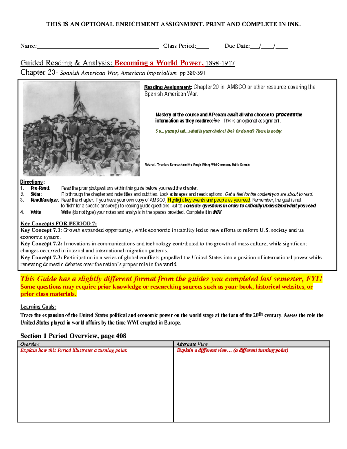 Amsco Chapter 20 - afdfda - THIS IS AN OPTIONAL ENRICHMENT ASSIGNMENT ...