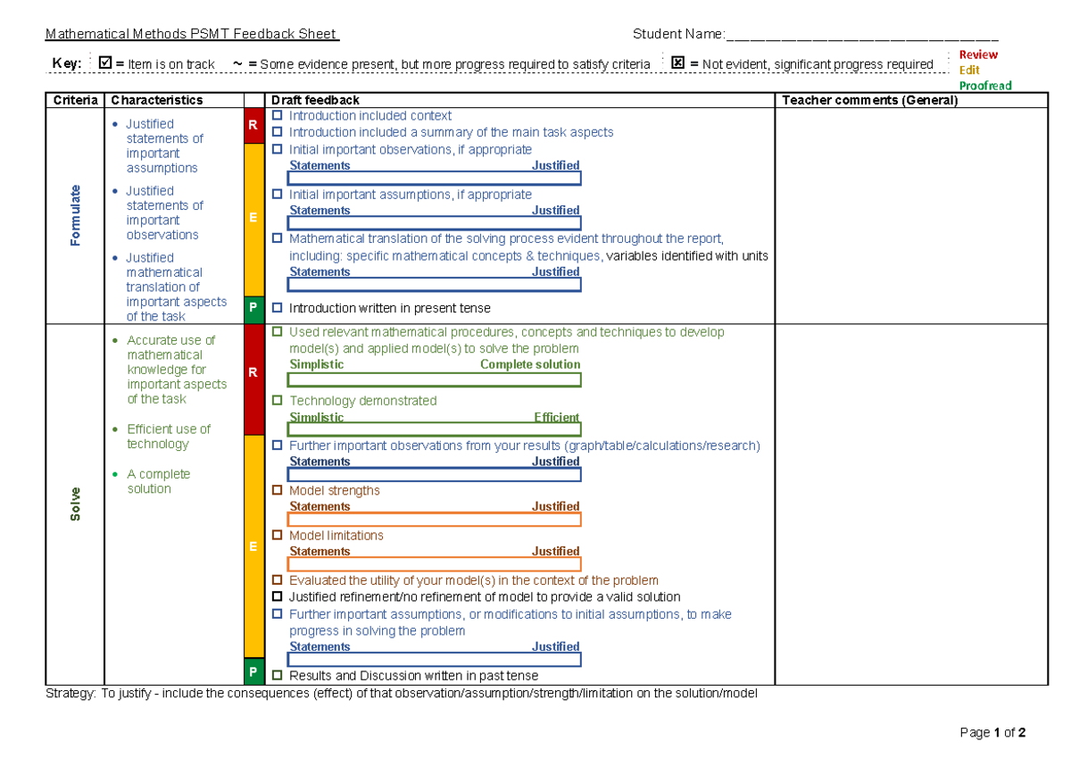 PSMT Feedback Sheet: Key Criteria and Justifications for Assessment ...