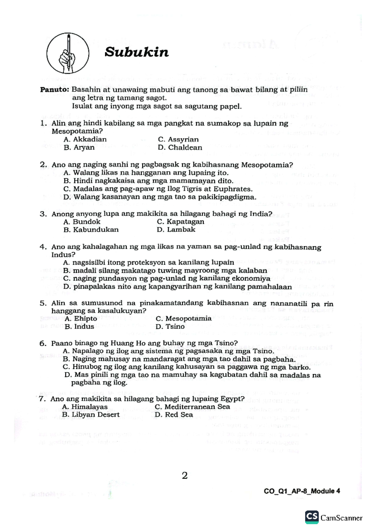 Module 4 - Subukin Panuto: Basahin at unawaing mabuti ang tanong sa ...