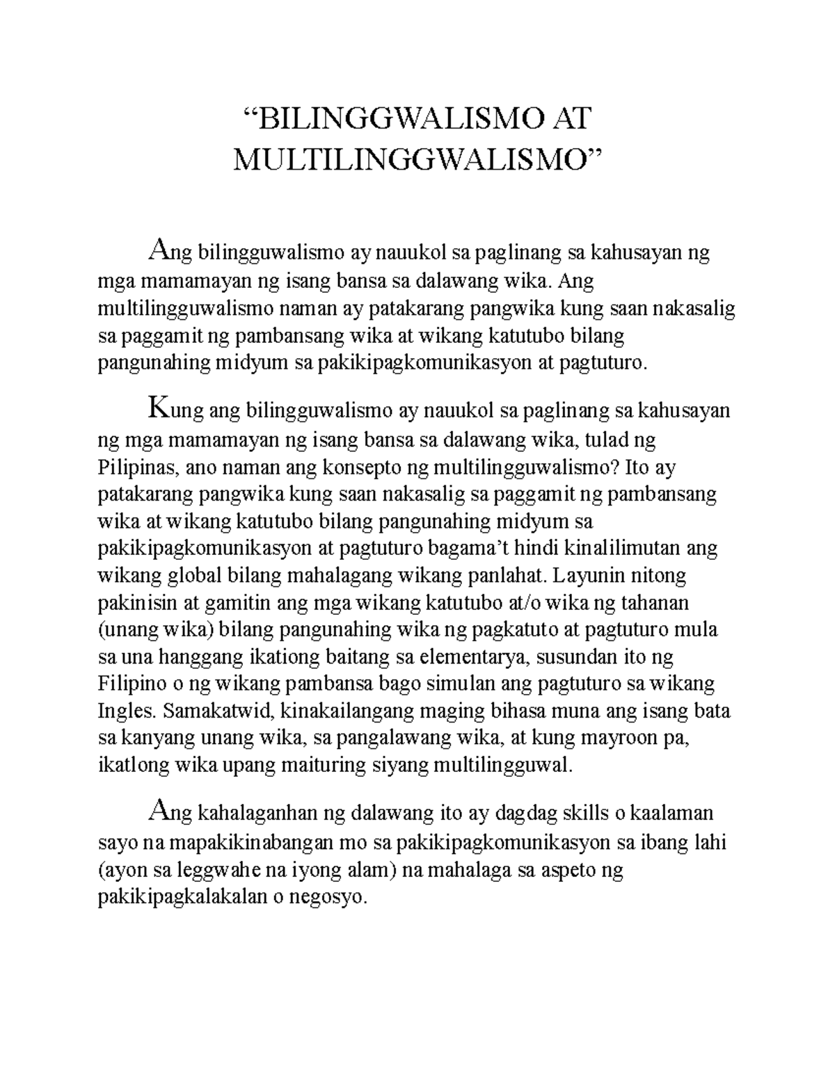 Bilinggwalismo AT Multilinggwalismo - “BILINGGWALISMO AT ...