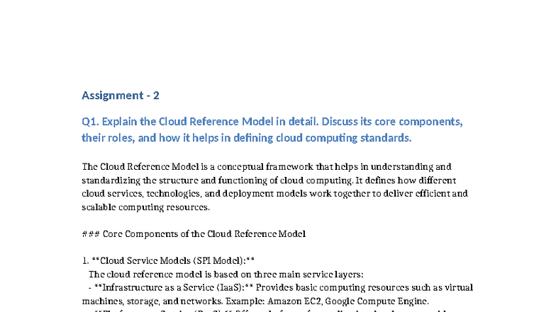 Cloud Computing Assignment 2: Cloud Reference Model & Types of Clouds - Studocu
