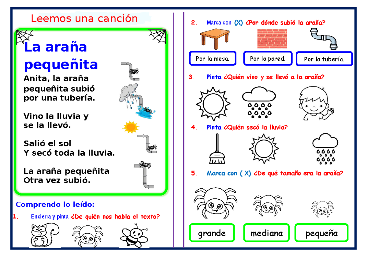 Ficha de Actividades: La Araña Pequeñita - Vocales para Niños - Studocu