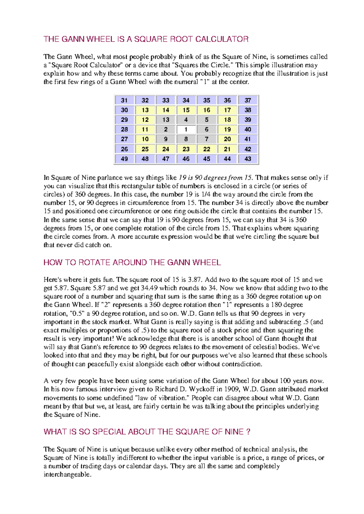 GANN WHEEL EXPLAINED: SQUARE ROOT THEORY & TRADING TIPS - Studocu
