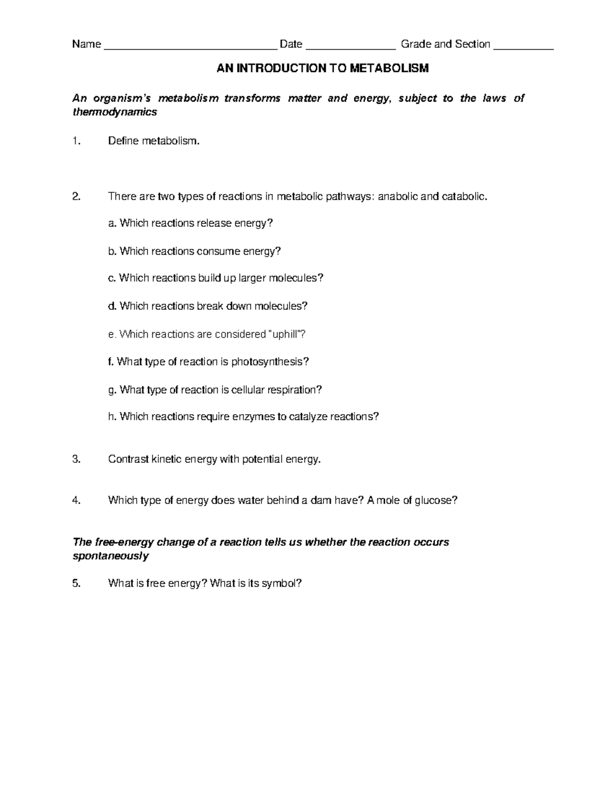 Metabolism-worksheet - Name _____________________________ Date ...