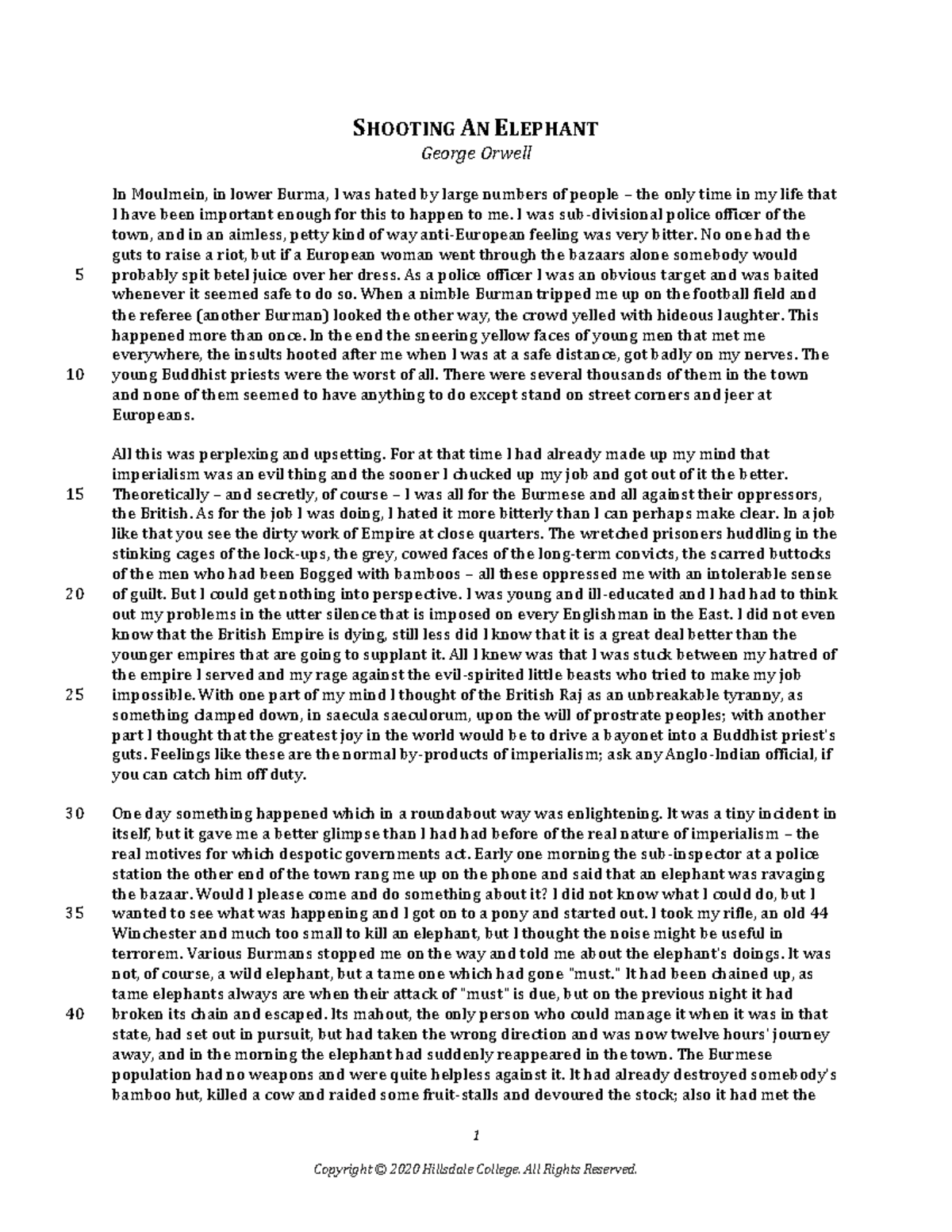SHOOTING AN ELEPHANT: Analysis of Orwell's Imperialism (ENG 07) - Studocu