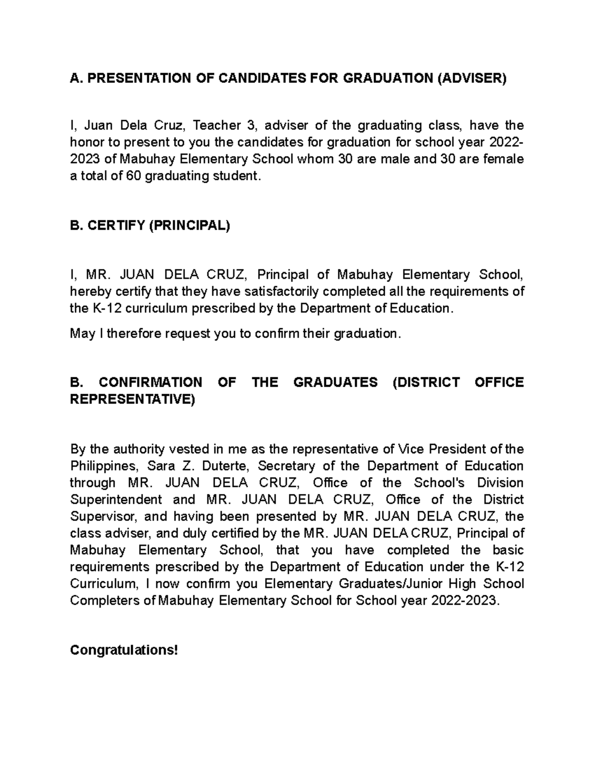 Confirmation & Presentation of Candidates for Graduation 2022-2023 ...