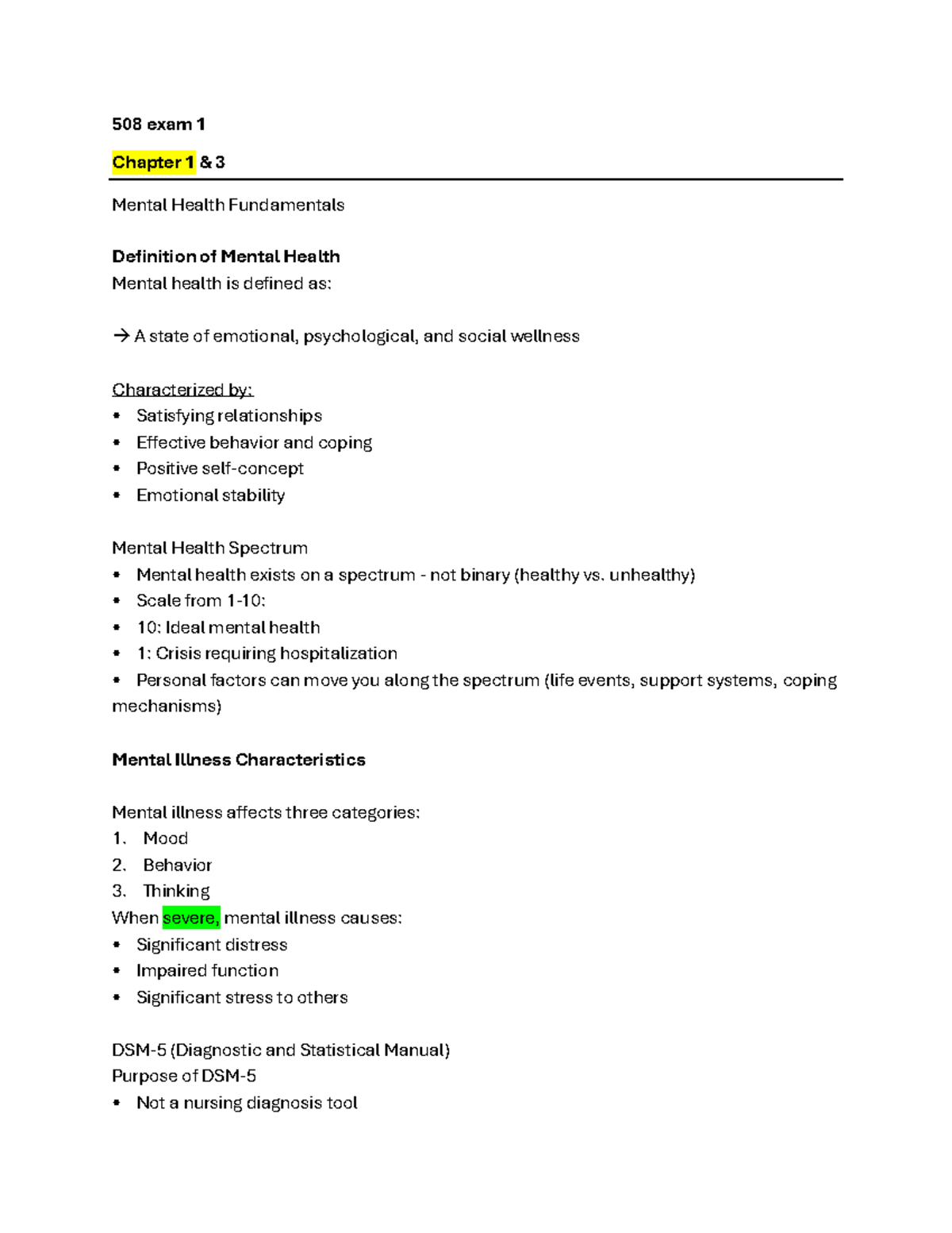 508 Exam 1 - Chapter 1-3: Mental Health Fundamentals Overview - Studocu