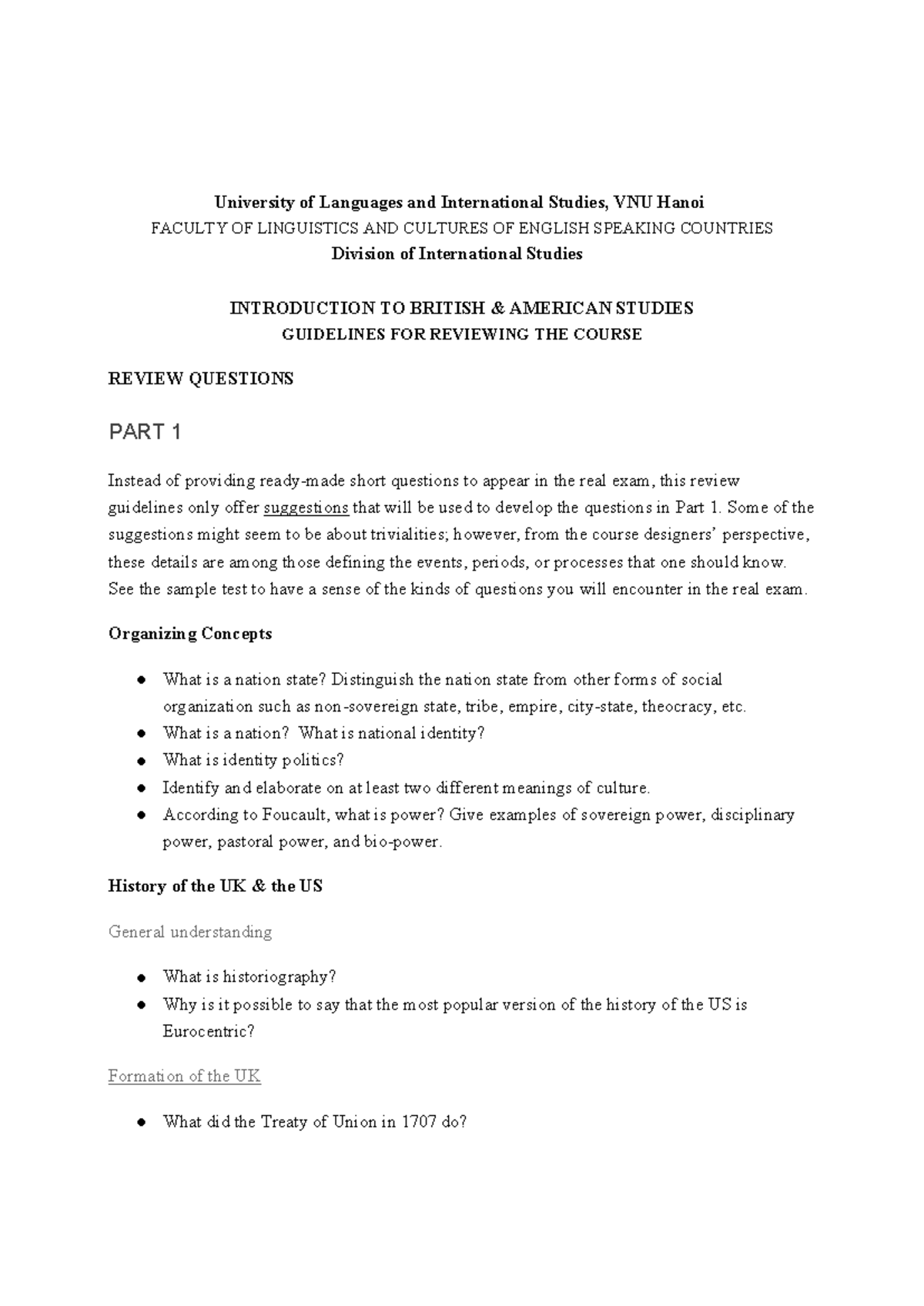 BAS 101: Review Guidelines for British American Studies Exam - Studocu