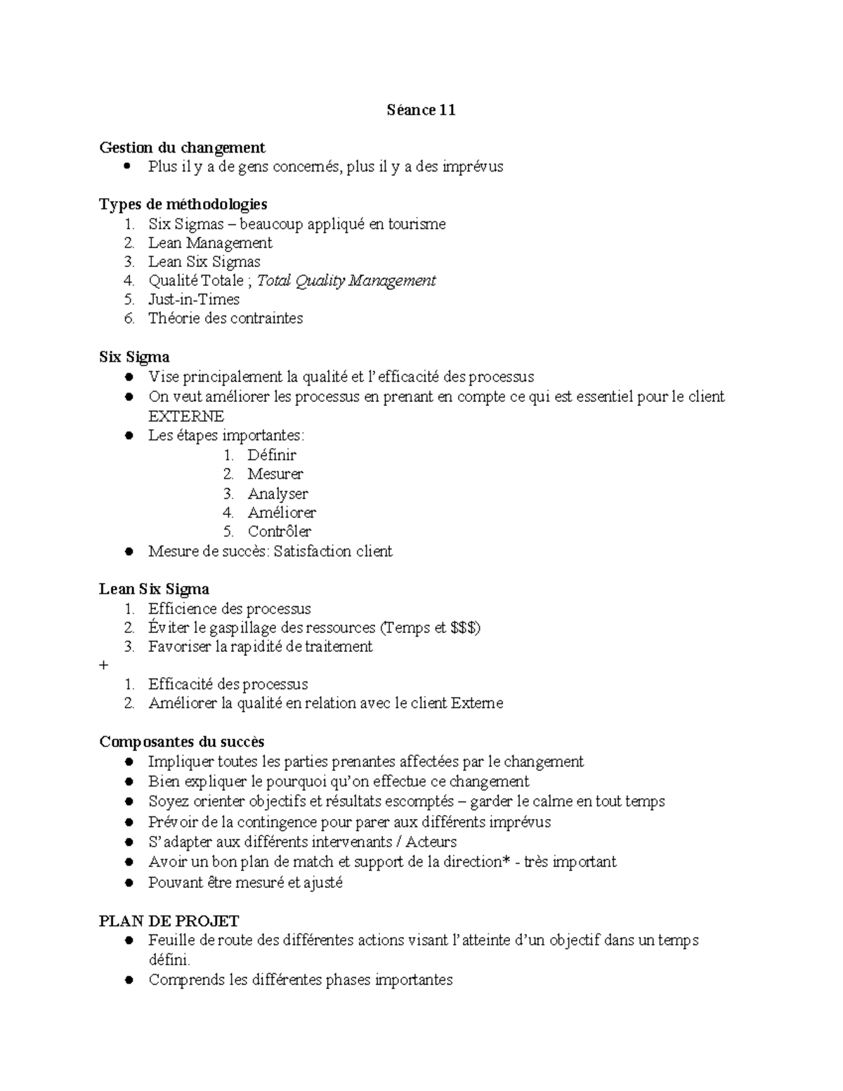 AOT5215 - Séance 11 - Gestion du Changement et Méthodologies - Studocu