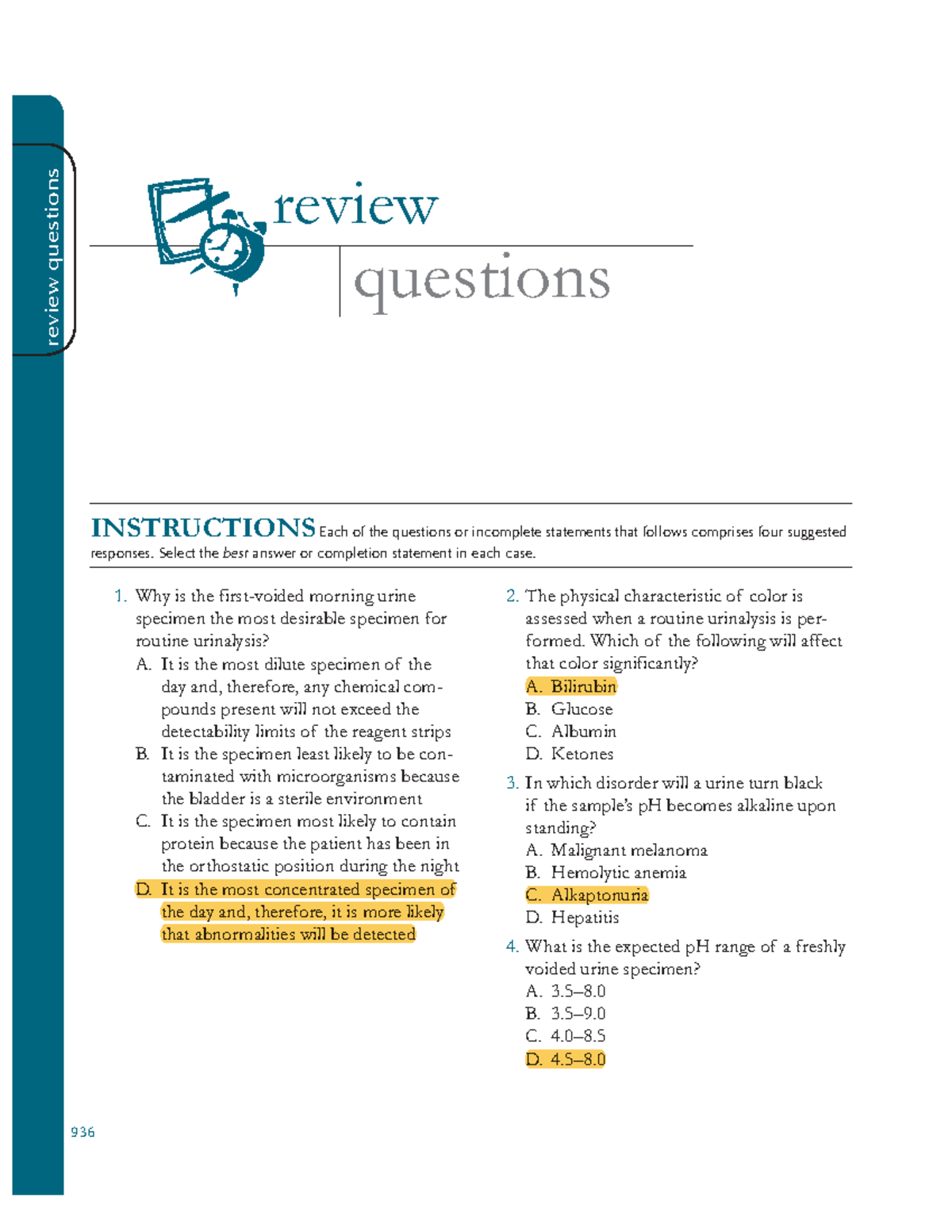 AUBF 936 - Urinalysis Review Questions and Key Concepts Guide - Studocu