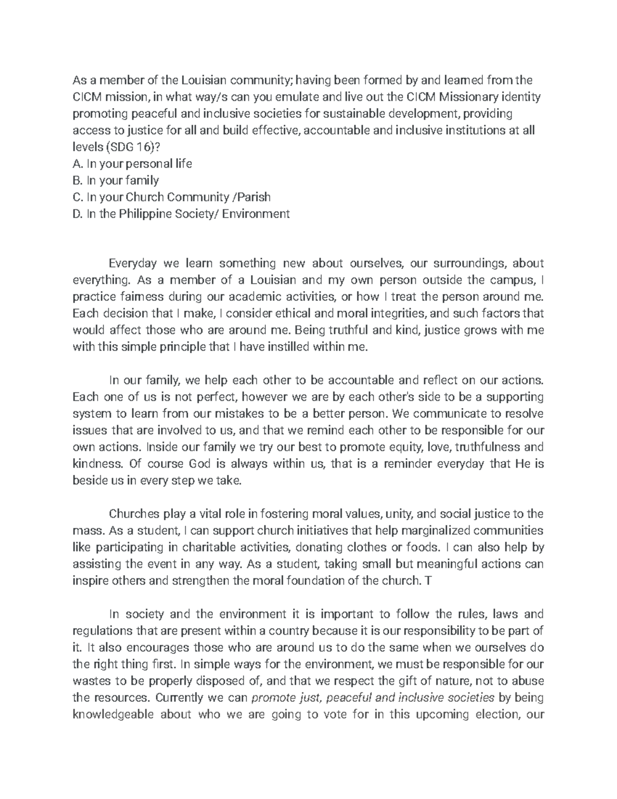 Module 2 Lesson 2 Missionary Response - As a member of the Louisian ...