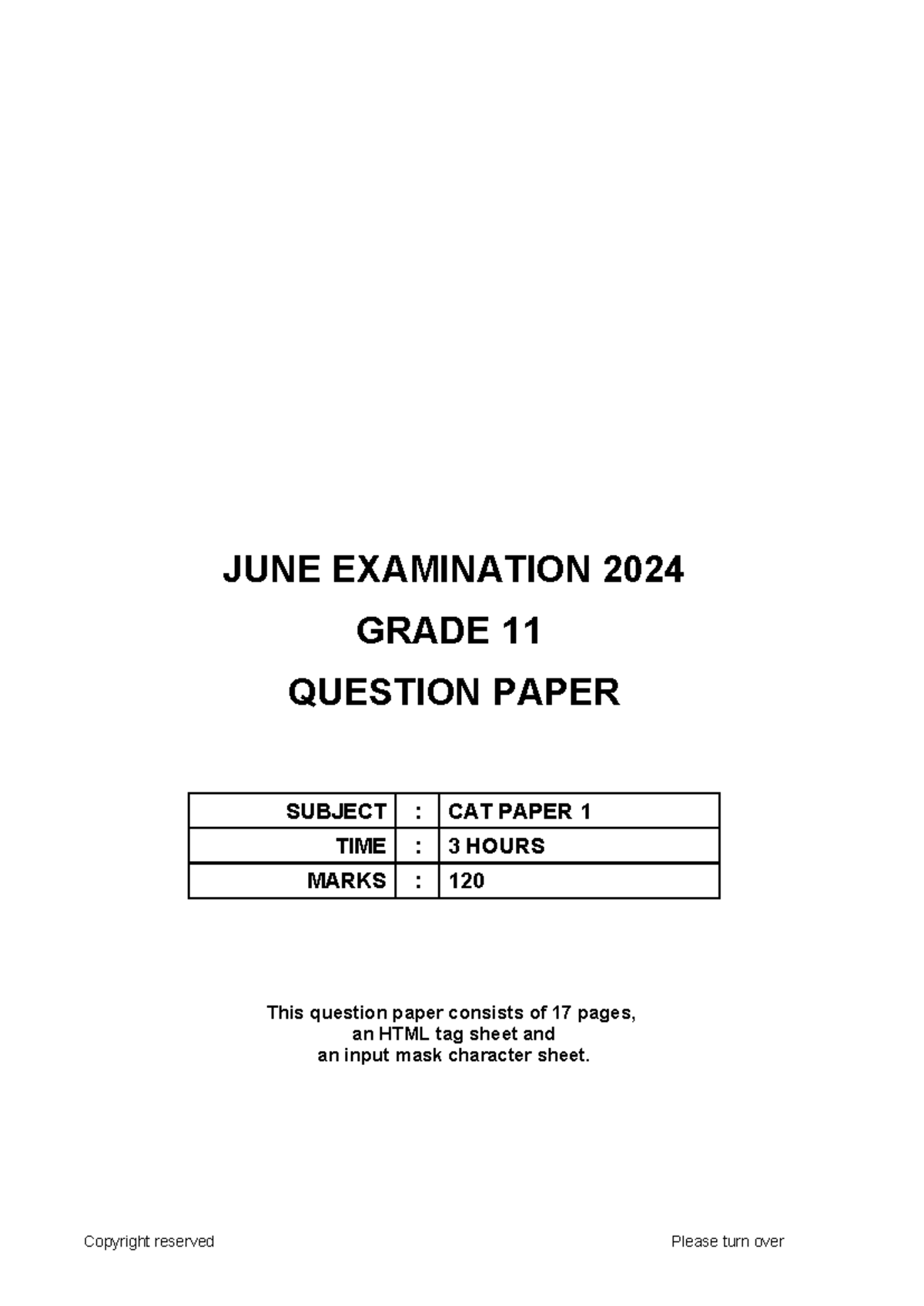 CAT P1 June 2024 Grade 11 Examination Question Paper - Studocu