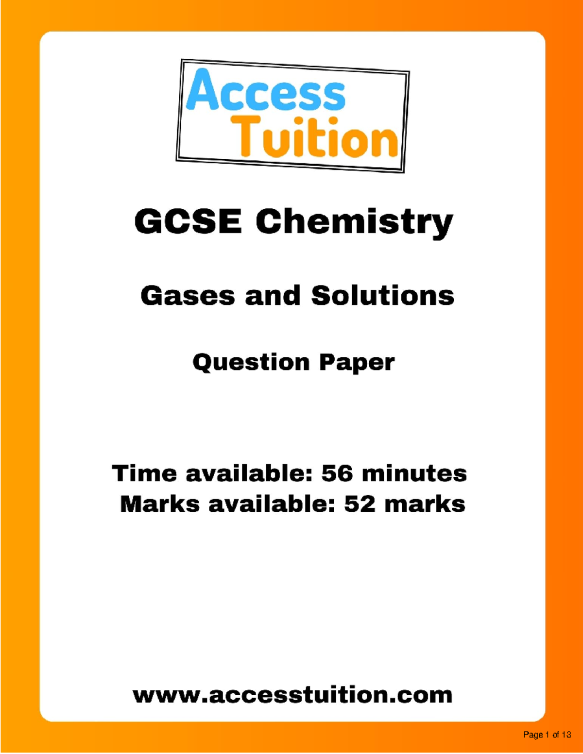 Gases and Solutions QP: Chemistry Exam Questions & Solutions - Studocu