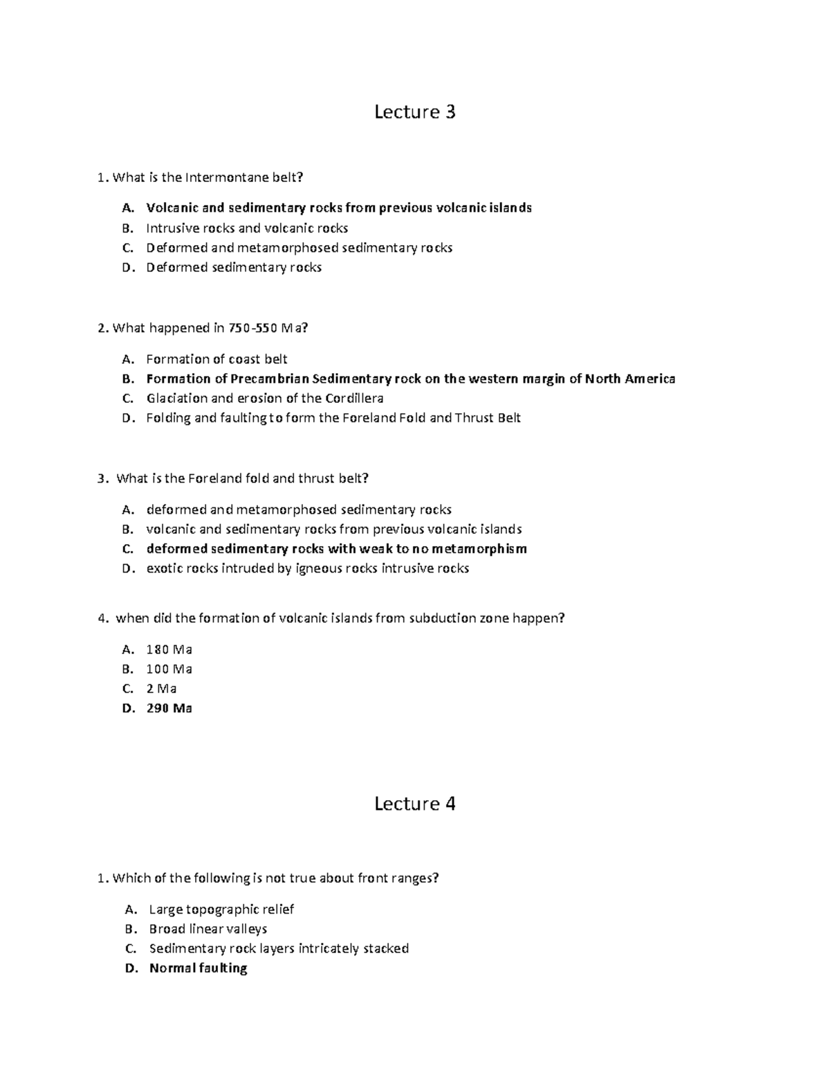 Lecture 3 & 4 Questions: Intermontane Belt & Foreland Thrust Belt - Studocu