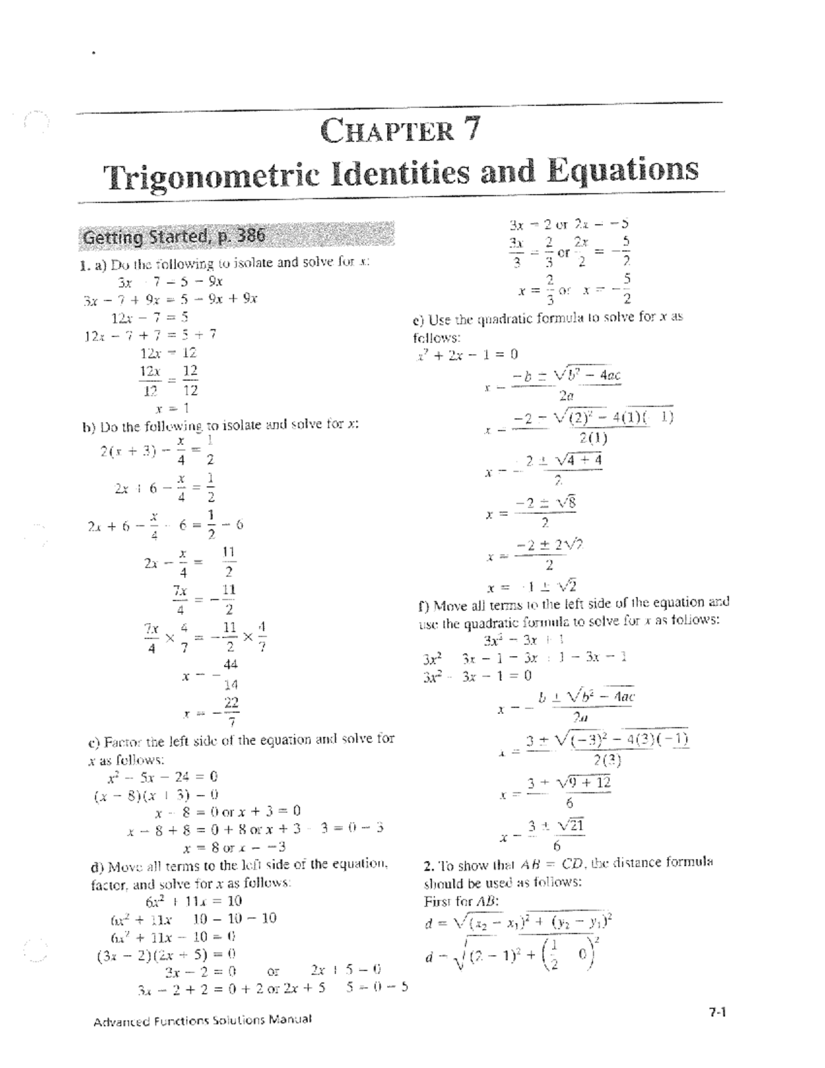 Chapter 7: Trigonometric Identities and Equations - Study Guide - Studocu
