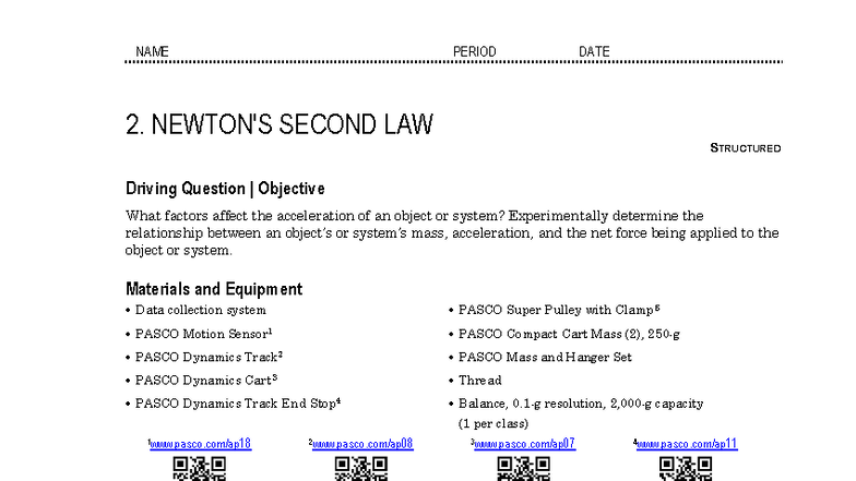 02 AP1 Newton's Second Law Structured Experiment Analysis - Studocu