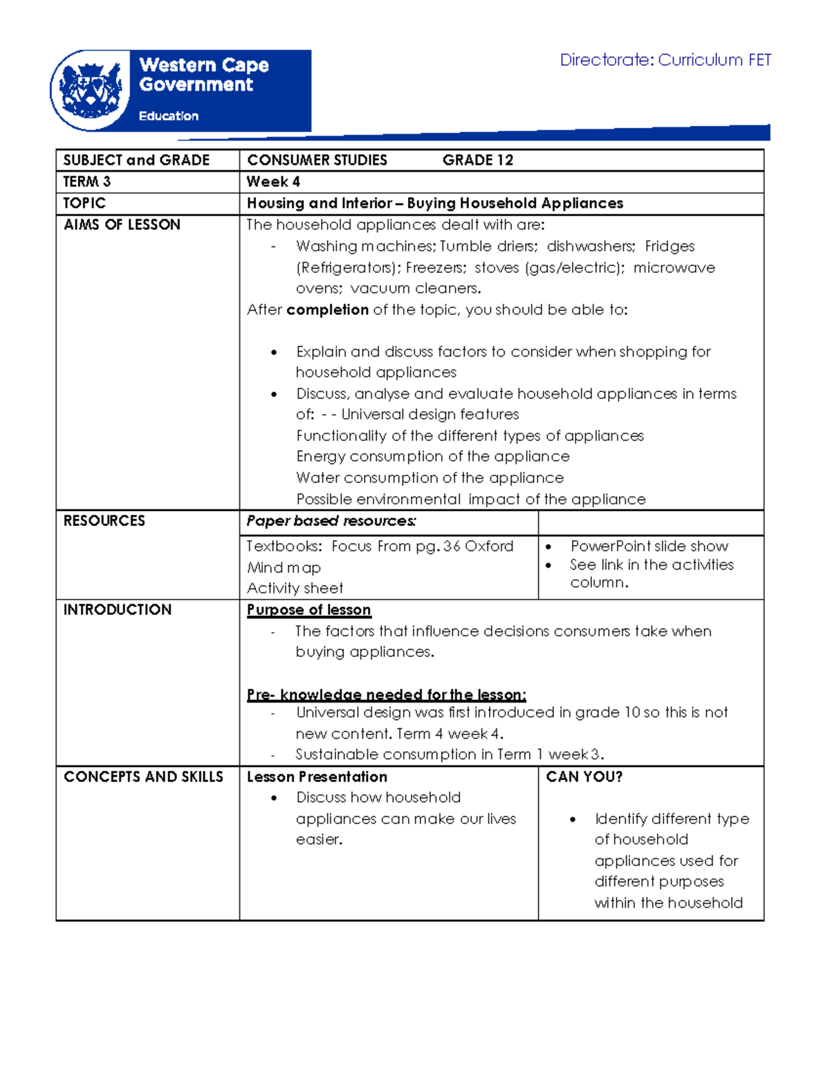 Consumer Studies Grade 12 Term 3 Week 4: Buying Household Appliances ...